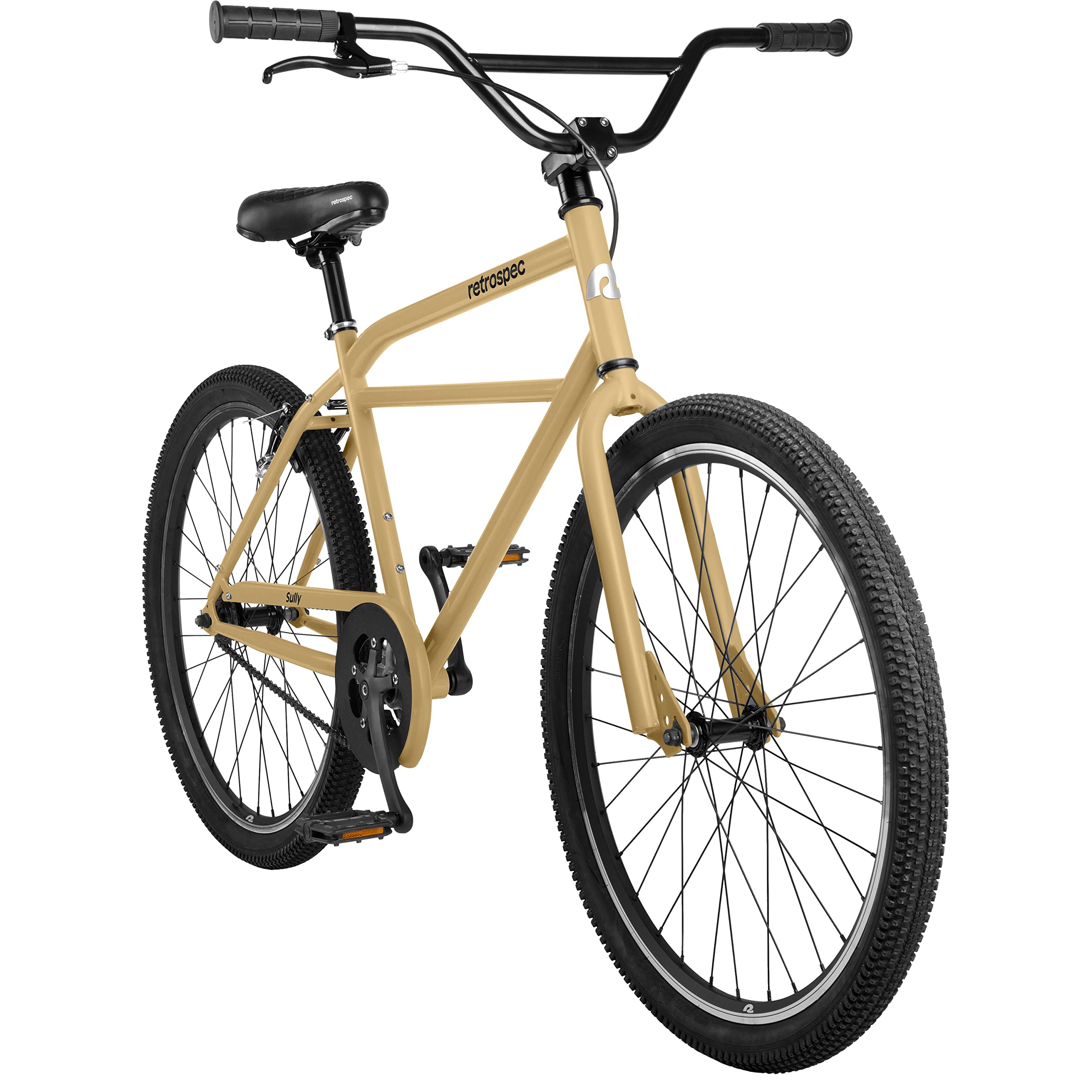 Retrospec Sully Klunker High-Tensile Steel Frame Beach Cruiser Bicycle Single Speed Bike with BMX Threadless Steering, Wide Tires and Tuck n’ Roll Saddle, Desert Sand 26"