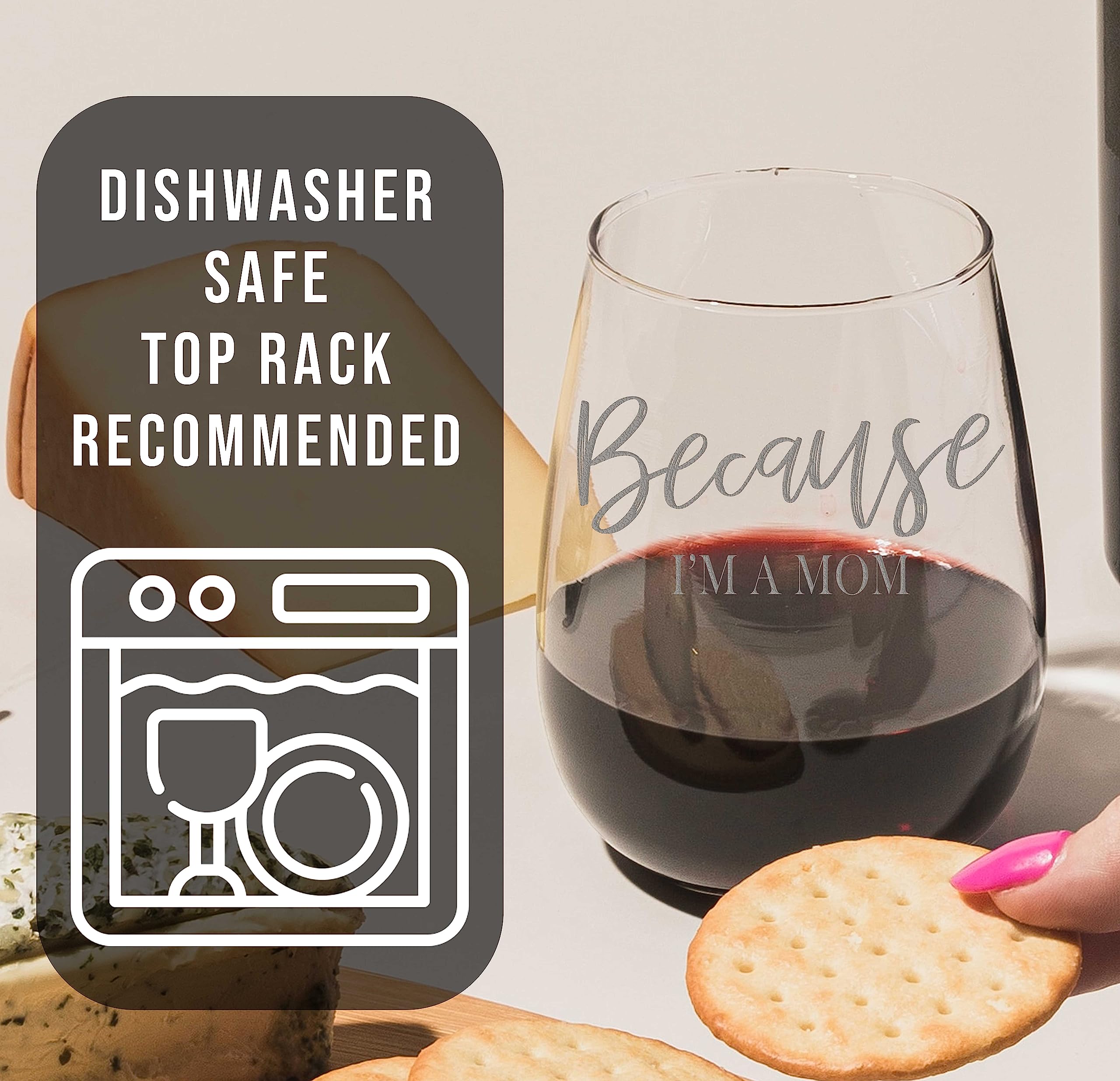 Personalized Etched Monogram 17oz Stemless Wine Glass, Gifts for Women, Customized Engraved Christmas Gifts, Unique Mother's Day Gift, Customizable Bridesmaid Birthday Wine Tumbler, Because YTH