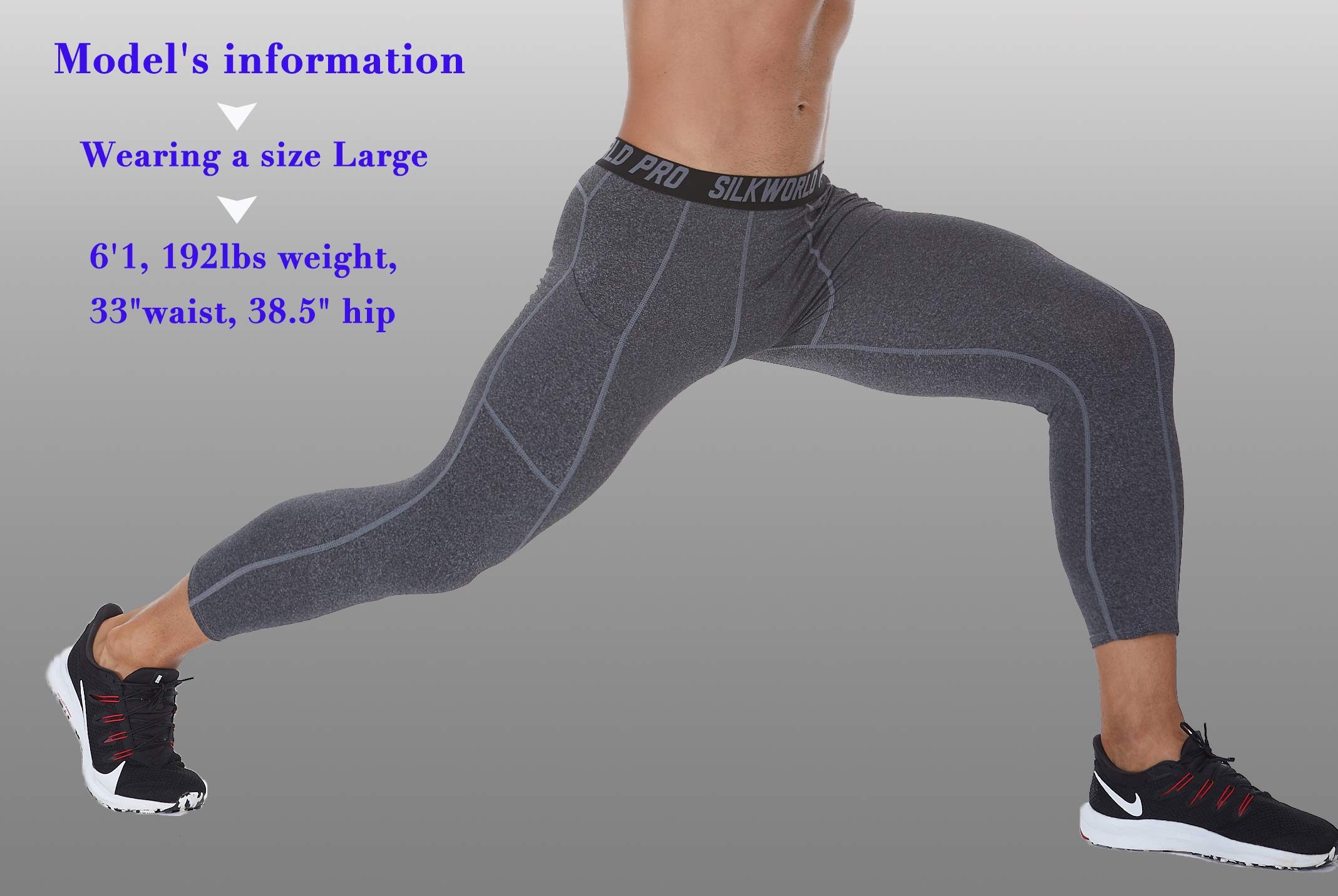 SILKWORLD Men's Compression Pants Lengging Cool Dry Athletic Base Layer Workout Tights with Pockets,835_Capri_Hemp Grey(Pockets),Small