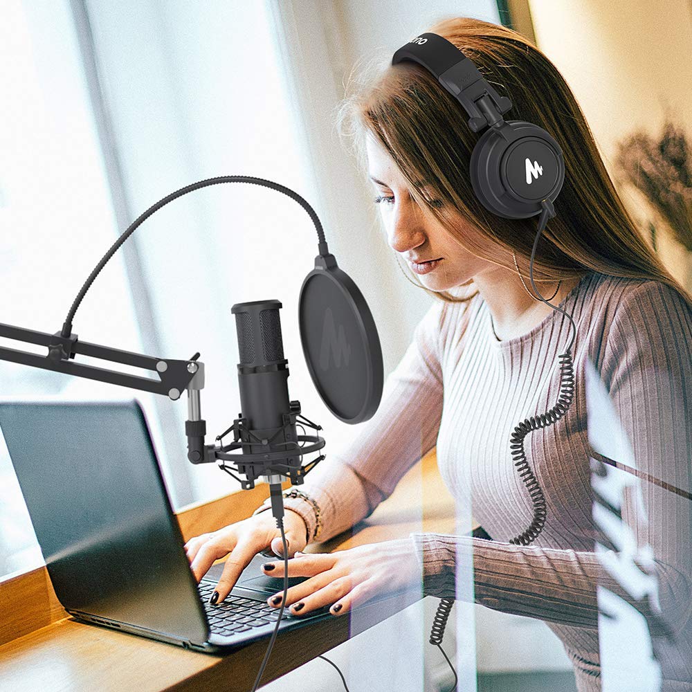 MAONO AU-PM421 USB Microphone with AU-MH601 Studio Monitor Headphones Bundle Plug and Play for Podcast, YouTube, Musicā¦