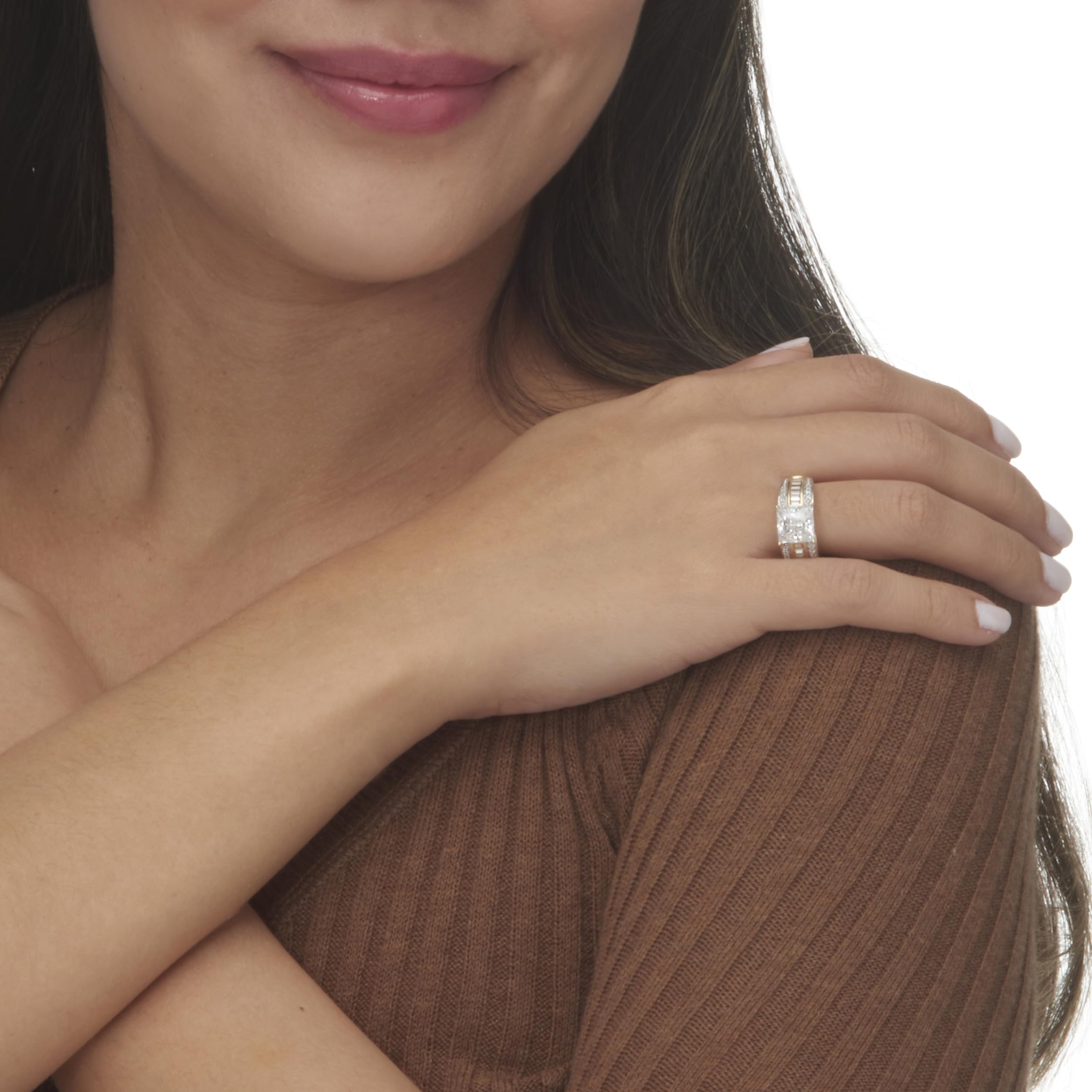 PalmBeach 10K Yellow or White Gold Princess Cut Cubic Zirconia Multi Row Engagement Ring Size 10