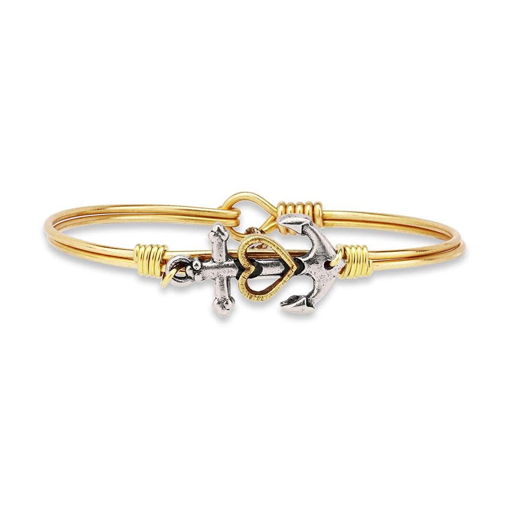 Luca + Danni Anchor Bangle Bracelet For Women - Brass Tone Size Petite Made in USA