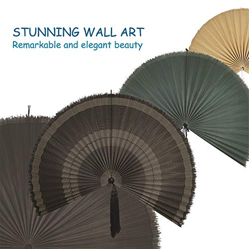 MadeTerra Bamboo Rustic Fan Wall Decor | Wall Hanging Boho Woven Home Decor Wall Pediment | Beautiful Wall Art for Apartment, Room, Home Decoration (Extra Large 43''x21'', Black-Grey)