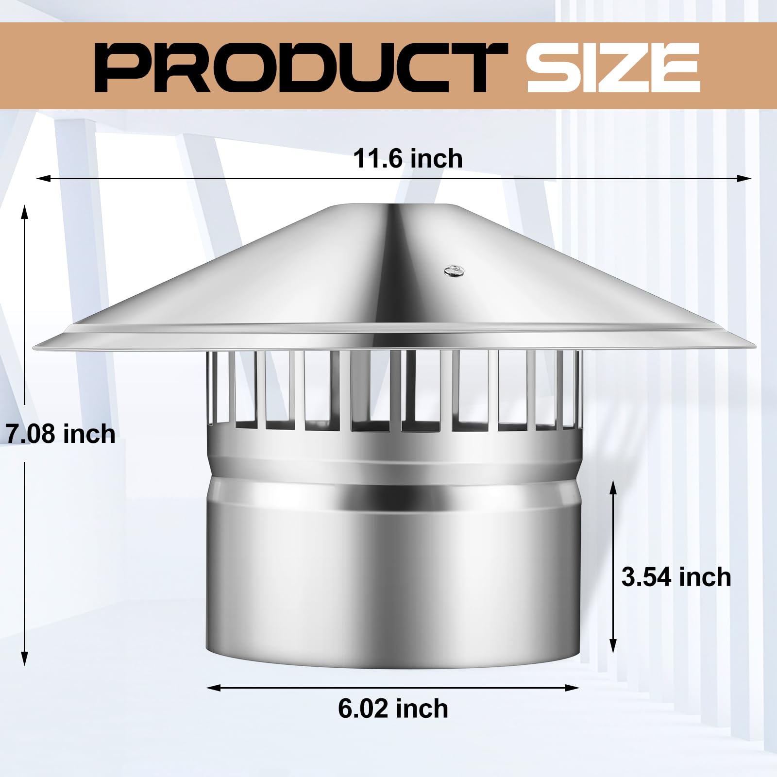 Tandefio 6 Inch Cone Top Chimney Cap Stainless Steel Cone Cap with Screen Chimney Cover Outside Roof Silver Fireplace Screen Cover Exterior Stove Pipe Topper for Vent Flue Family Kitchen Cooking