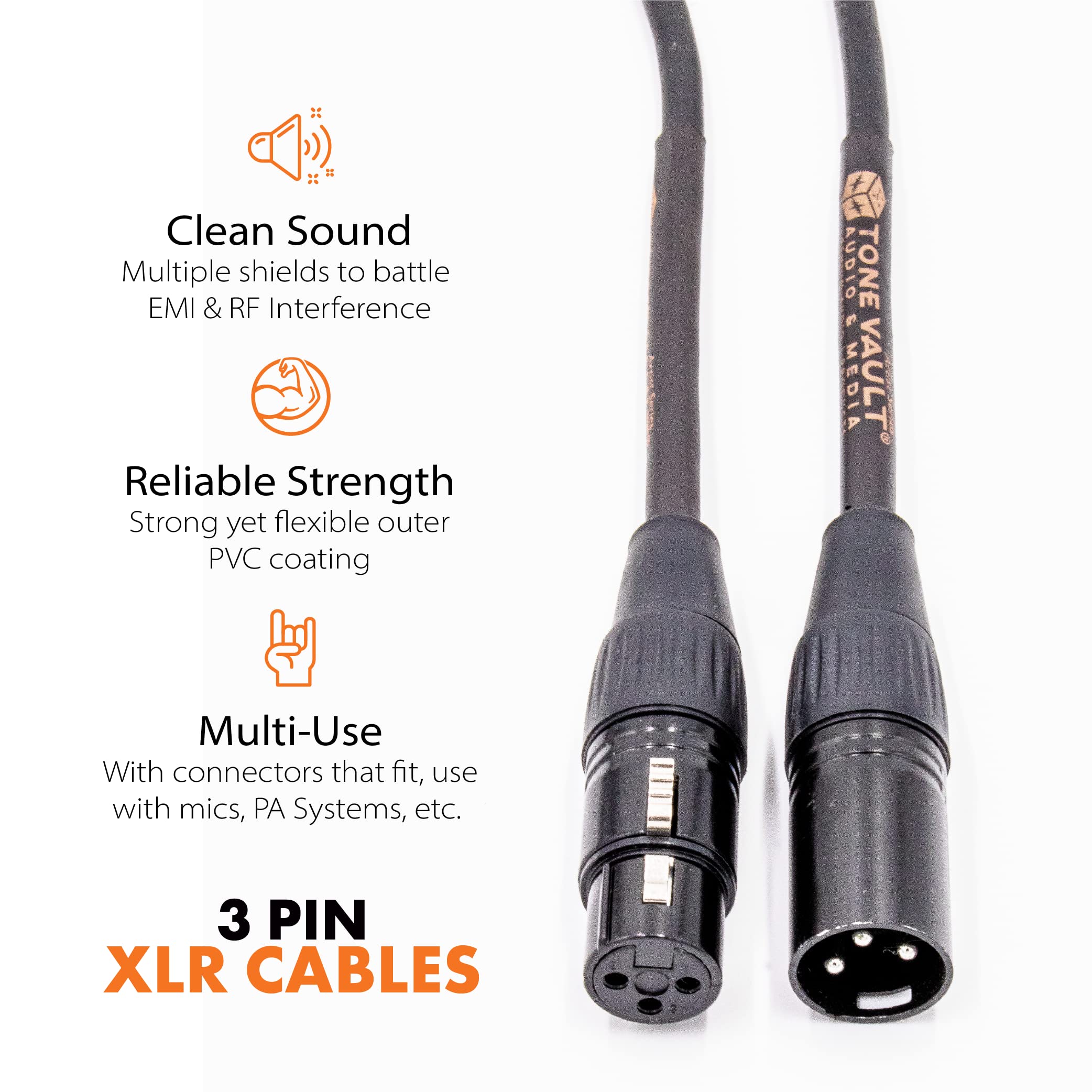 Tone Vault Audio & Media XLR Cables 15ft (1Pack), XLR Male to Female Mic Cable, 3 Pin Spiral Copper Duel 100% Shielded Microphone Cable with Oxygen Free Copper (OFC) Mic Cord for Amplifiers & Speakers