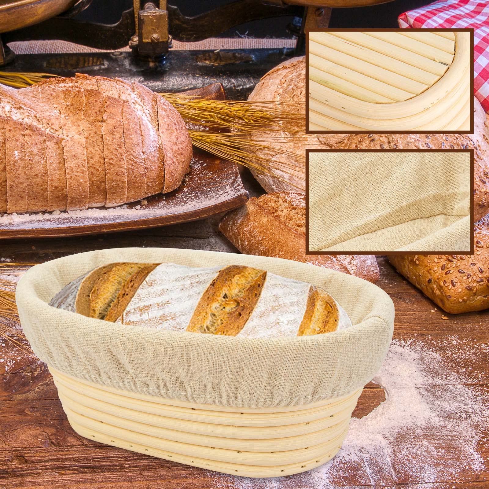 Stormshopping 8 inch Oval Long Banneton Brotform Bread Dough Proofing Rising Rattan Basket & Liner