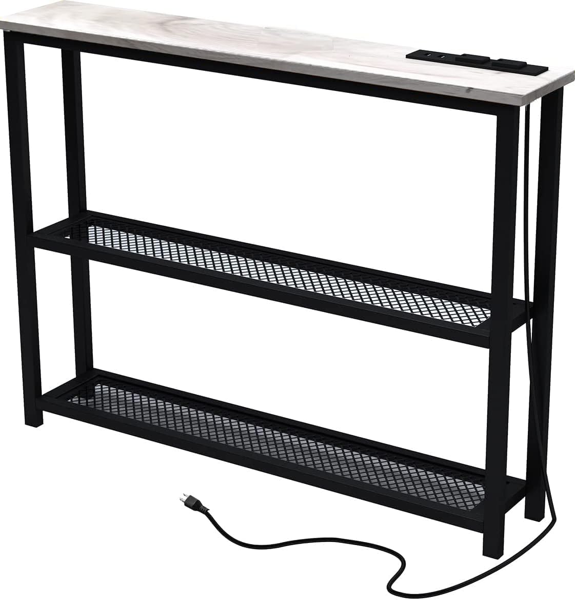 Lvrunben LED Console Table with 2 USB Ports, Multi-Coloured Lights Entryway Storage Shelf with 2 Power Outlets, Living Room Narrow Sofa Accent Table for Hallway, Farmhouse