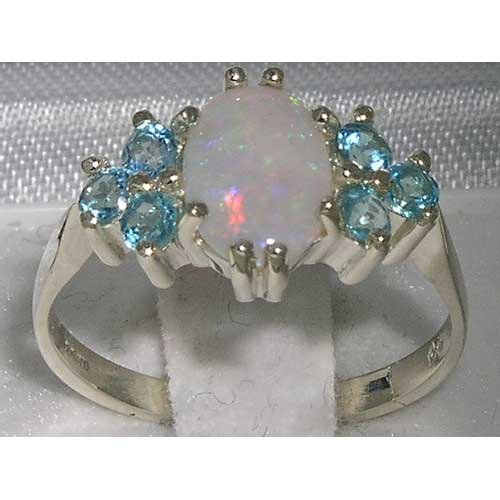 LetsBuyGold 925 Sterling Silver Natural Opal and Blue Topaz Womens Promise Ring - Size 11.5