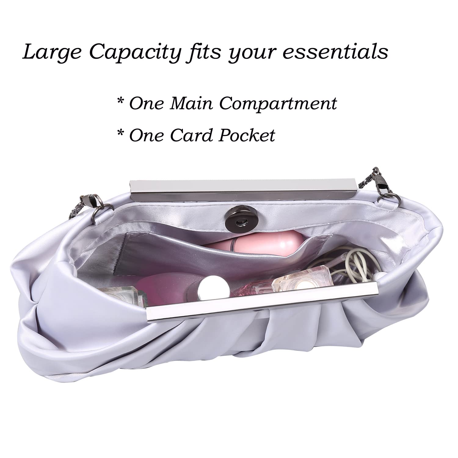sioglam Classic Pleated Satin Clutch Bag Cross Body Evening Bag Elegant Matte Satin With Detachable Chain Strap for Women