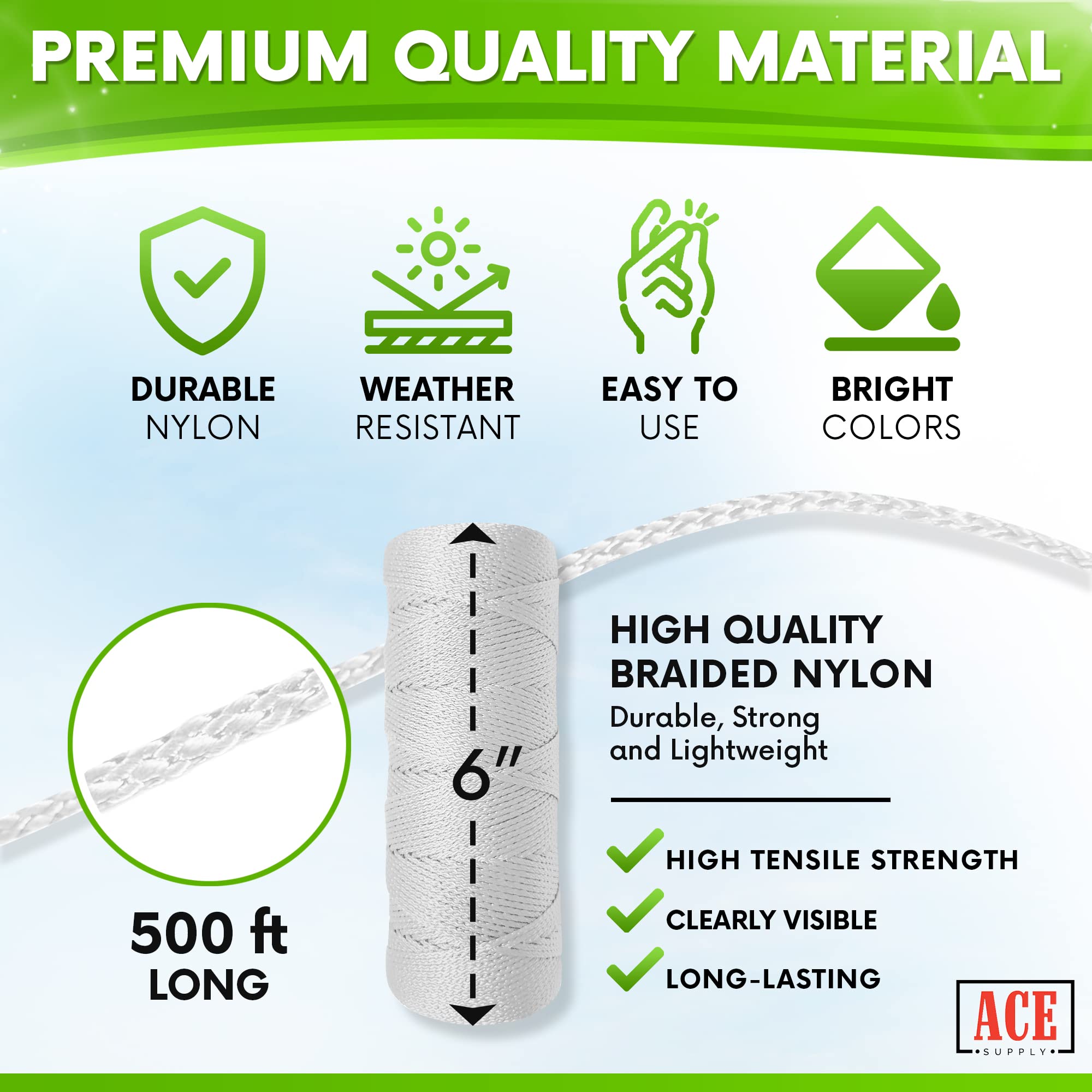 White Mason Line String Line - #18 Braided Nylon String - 250 Ft Length - Nylon Twine for Gardening Or Masonry Tools - Perfect Construction String for A String Level, Twine String for Gardening