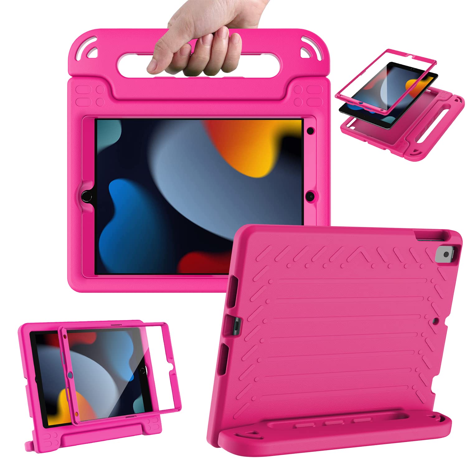 TIRIN iPad 9th/8th/7th Generation Case, iPad 10.2 Kids Case with Built-in Screen Protector, Portable Handle, Convenient Kickstand and Shockproof Cover for iPad 10.2 inch 2021/2020/2019 Model, Blue