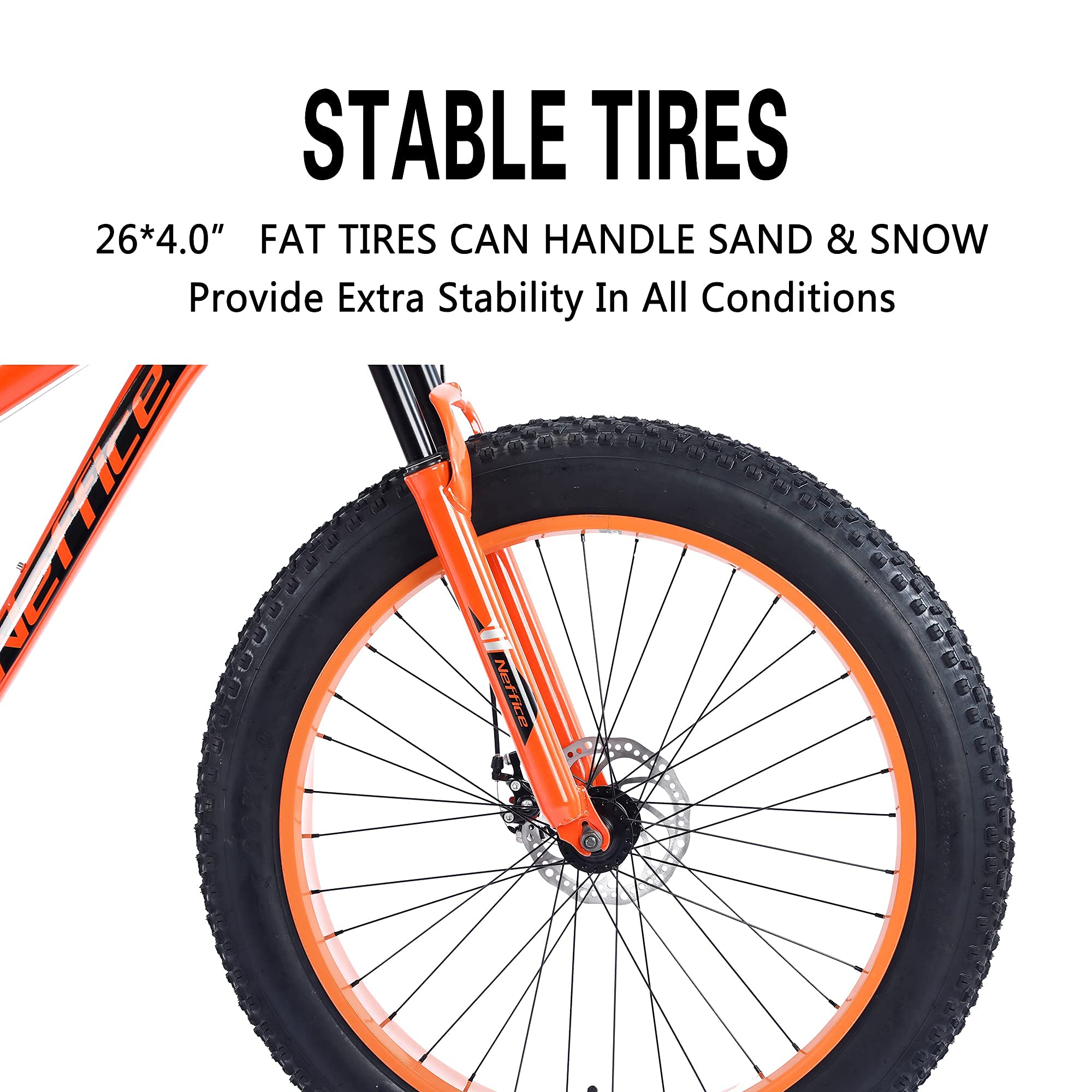 Neffice Fat Tire Mountain Bikes, 26-Inch Wheels, 4-Inch Wide Tires, 7-Speed, High Carbon Steel Frame, Bikes for Men