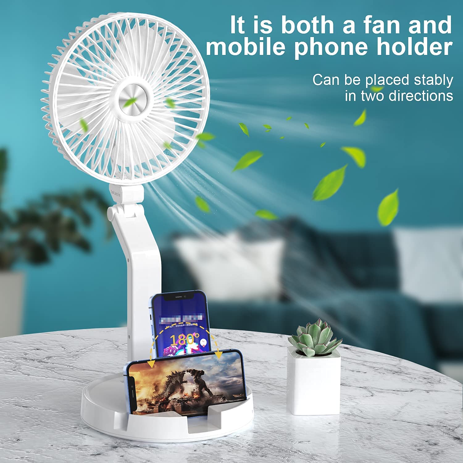 Taipow Table Fan USB Desk Fan, Portable Adjustable Folding Fan 3-level Desk Lamp Super Quiet Personal Fan with 3-speed Wind 5200mAh Rechargeable Battery for Office Home Bedroom