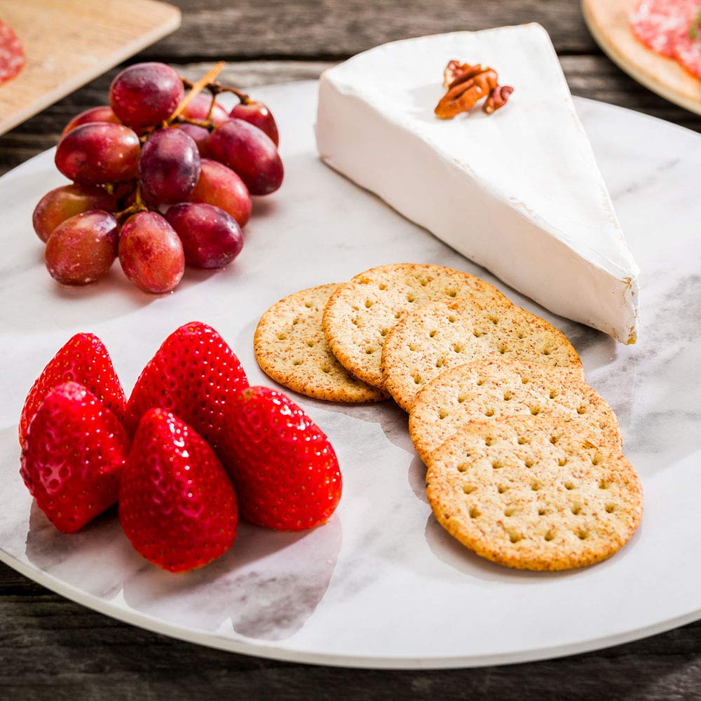 Restaurantware Voga 13 Inch Serving Tray 1 Round Outdoor Tray - Faux Marble Dishwasher-Safe White Melamine Platter Tray For Meals Appetizers And Snacks Shatterproof