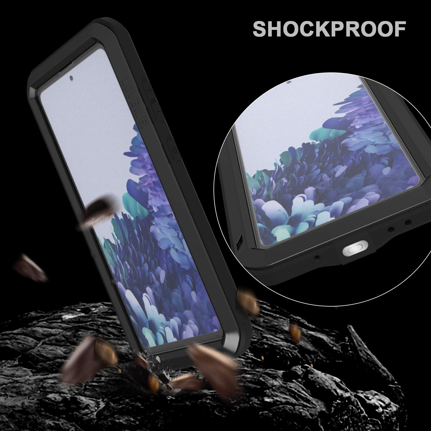 LOVE MEI Military Rugged Case For Samsung Galaxy S20 FE 5G, with Tempered Glass Screen Protector, Shockproof Dustproof Scratch Proof Hybrid Metal and Silicone Gel Heavy Duty Full Body Cover for S20 FE
