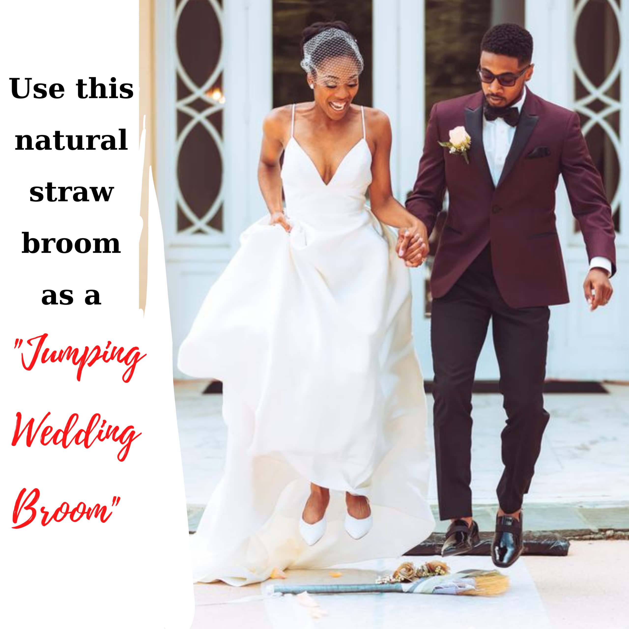 TTS For Home Natural Whisk Sweeping Hand Handle Broom - Vietnam Handmade Straw Soft Broom - Wedding Broom 11.81" Width,26" Length