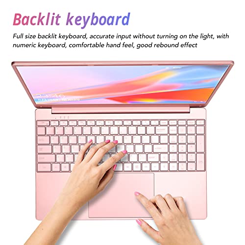 Naroote Gaming Laptop, 100‑240V Pink 2K Resolution IPS 15.6in Laptop for Window11 with Fingerprint Keypad for Office (12+512G US Plug)