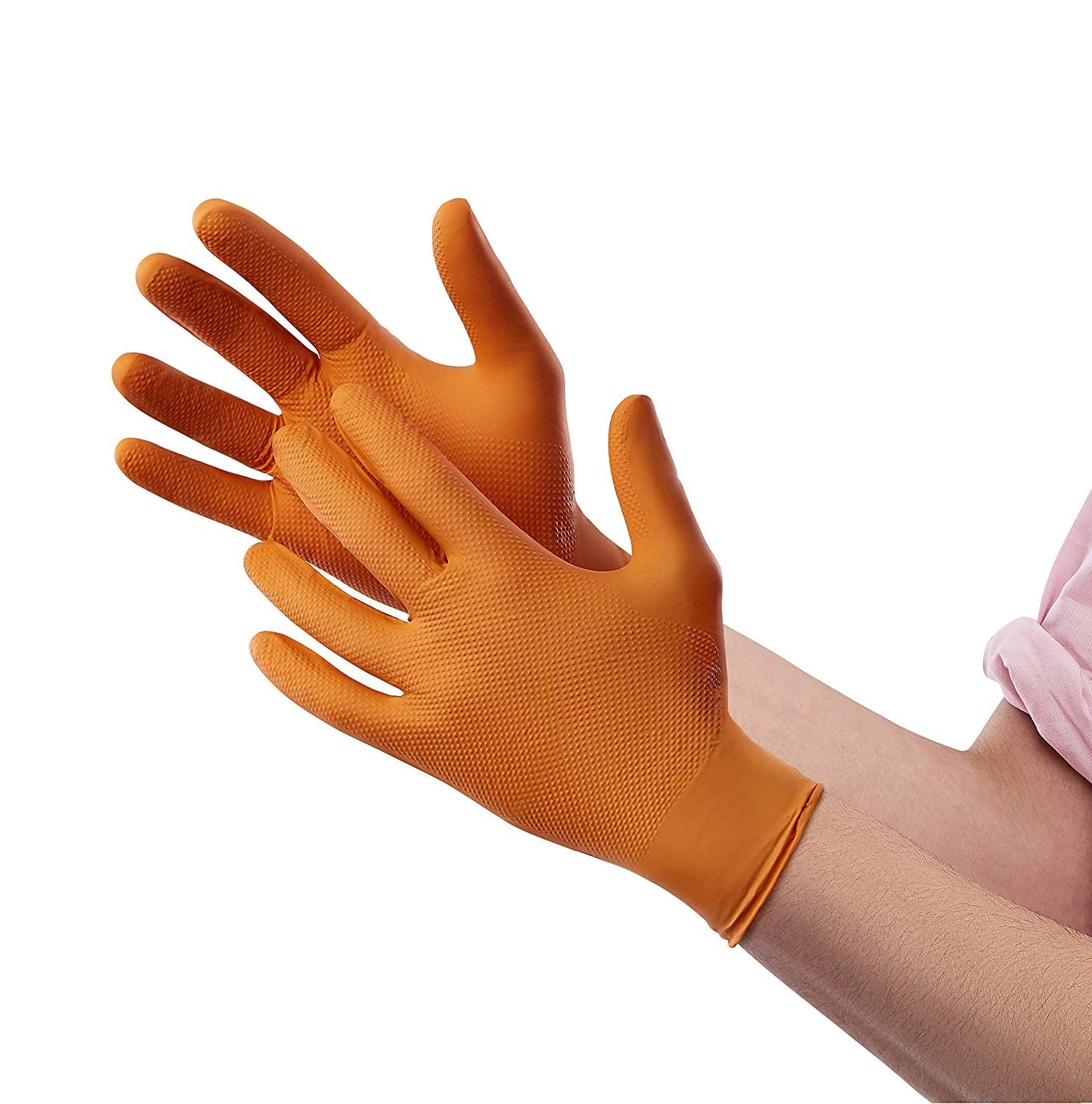 Venom Steel Maximum Grip Nitrile Gloves, 8 Mil Thick, Raised Diamond Texture For Grip, Puncture and Rip Resistant, Hi-Visibility Orange, One Size Fits Most (100 Count)