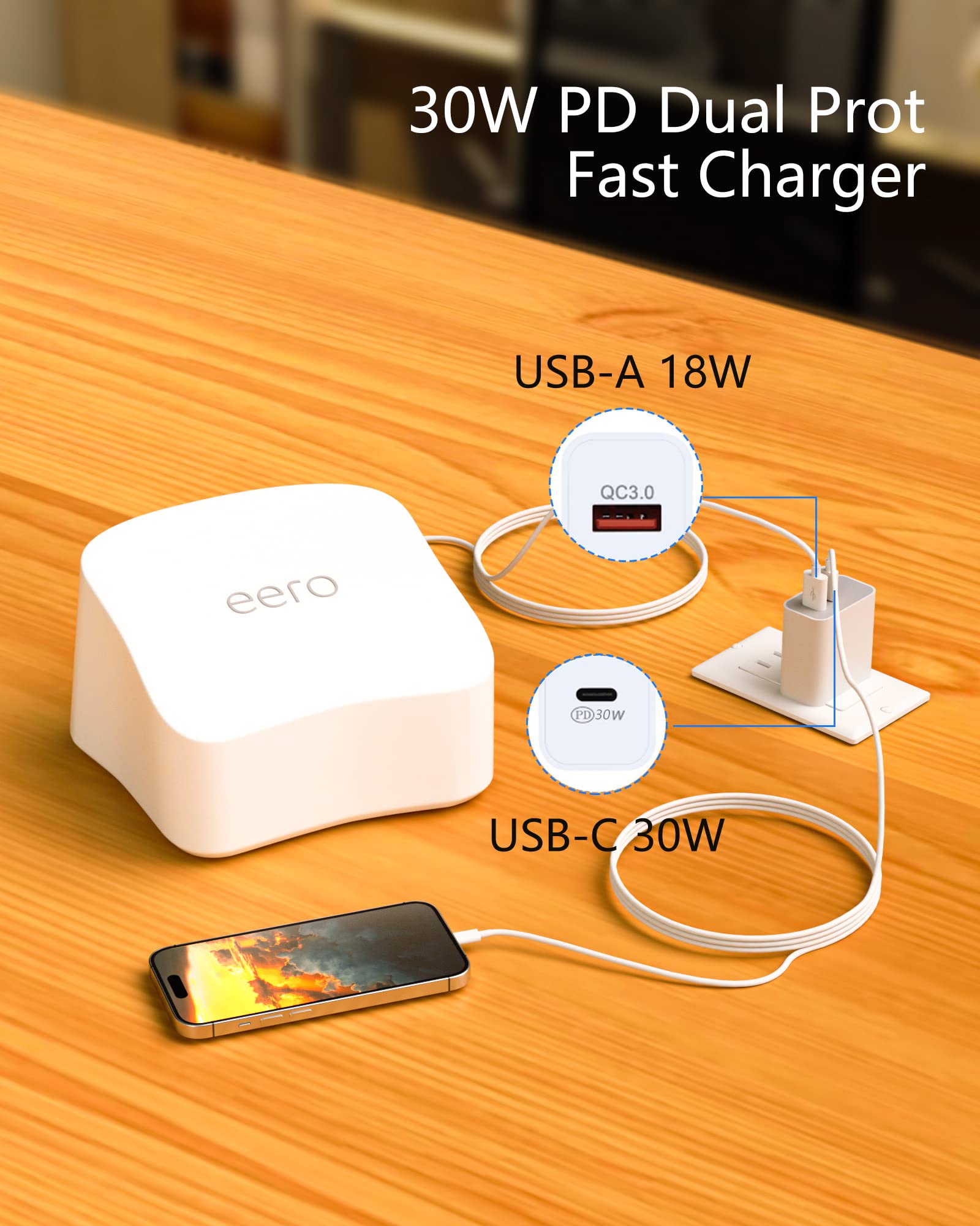 VHBW for eero Power Cord Replacement Compatible with eero, eero 6, eero-Pro-6 mesh WiFi Router C010001 30W USB-C Charger