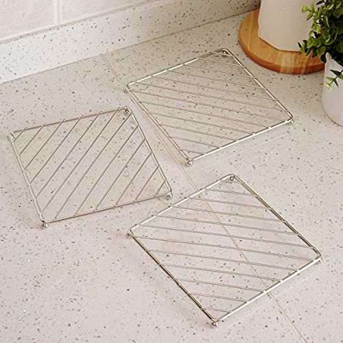 Stainless Steel Trivets for Hot Pots and Pans, VIDAYA Luxury Metal Pot Holders -Multi-Use Great Heat Resistant Hot Pads for Kitchen Counter, Upgrade Enlarged Diameter Hot Plate Holder (3 Pack)