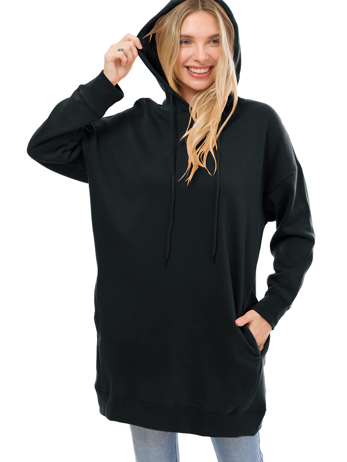 MixMatchy Women's Casual Long Sleeve Fleece Hoodie Fall Sweatshirts Hooded Pullover Tunic Ash Mustard SM