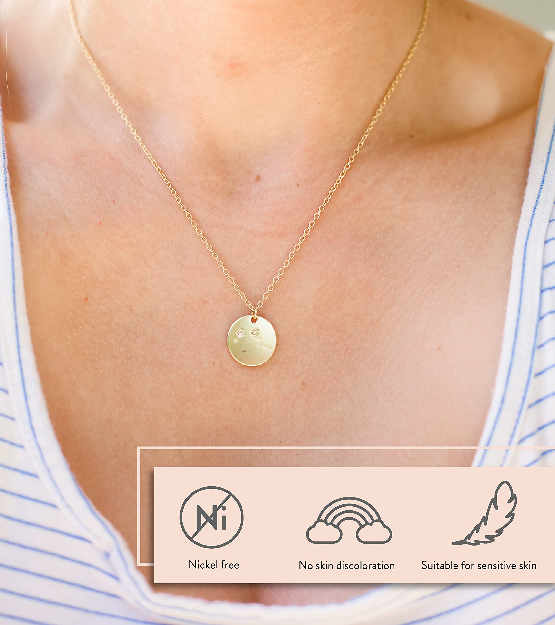 Lucky Feather Aries Zodiac Sign Constellation Pendant Necklace for Women, 14K Gold-Dipped with Adjustable 16β β 18β Chain