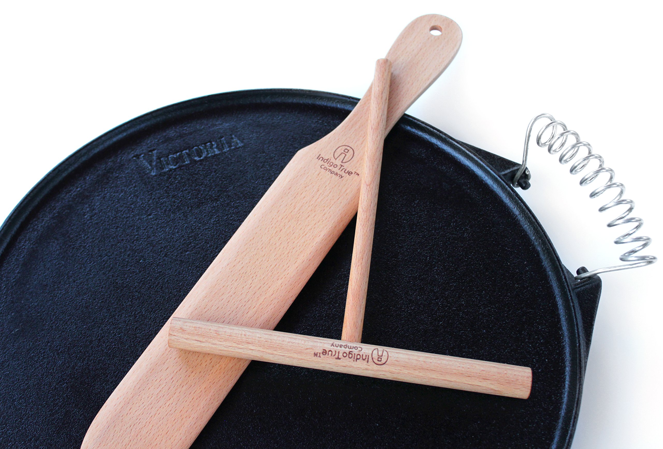 The ORIGINAL Crepe Spreader and Spatula Kit - 2 Piece Set (7” Spreader and 14” Spatula) Convenient Size to Fit Large Crepe Pan Maker | All Natural Beechwood Construction only From Indigo True Company