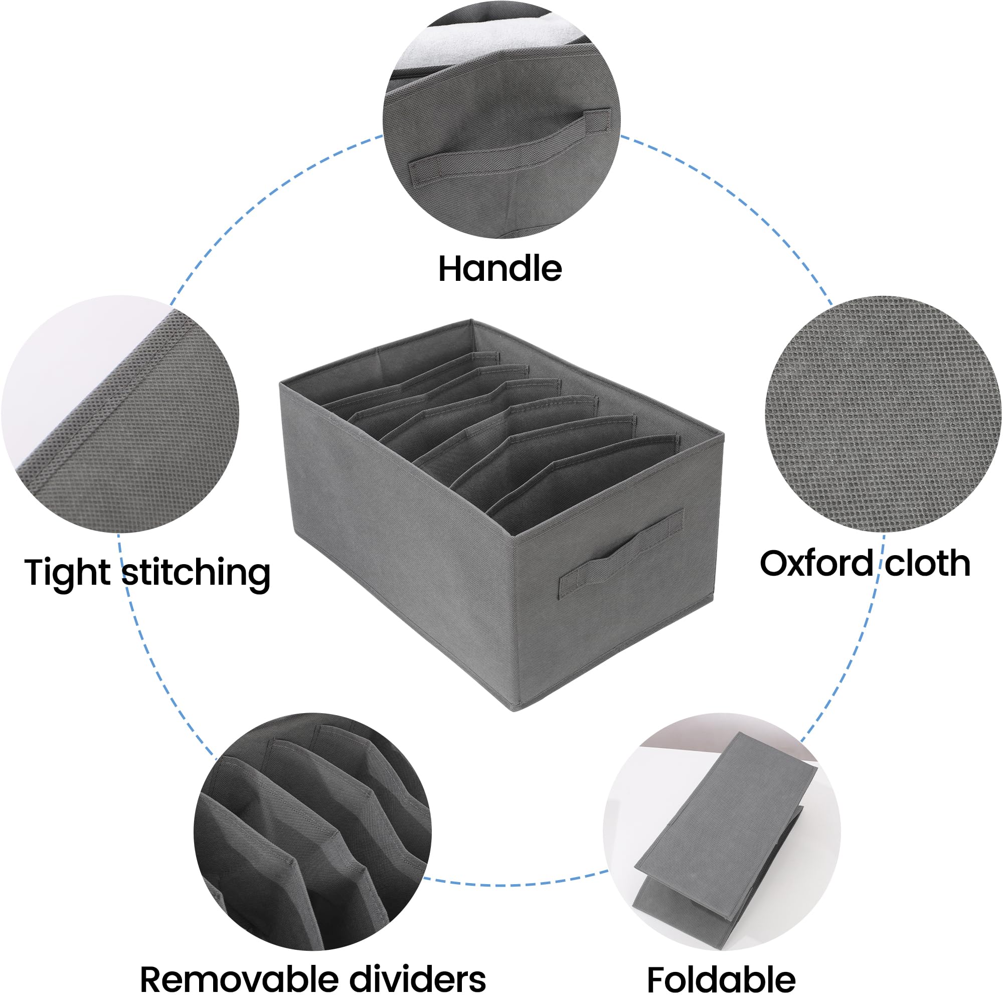 Large Wardrobe Clothes Organizer and Storage Box with Handles, 3 Pcs 22 Grids Stackable Bins for Clothing, Jeans, Pants, Sweater Storage - Stylish Dark Grey Solution for an Organized Closet.