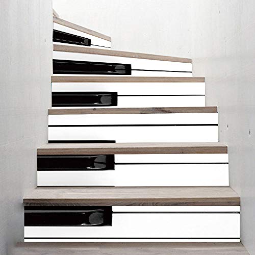 Master_GGG Stickers 3D Innovative DIY White Piano Keyboard Decorative Adhesive Stair Stickers - Waterproof Stair Riser Decals - Peel and Stick Stair Stickers Decoration 6pcs/set 18cm X 100cm