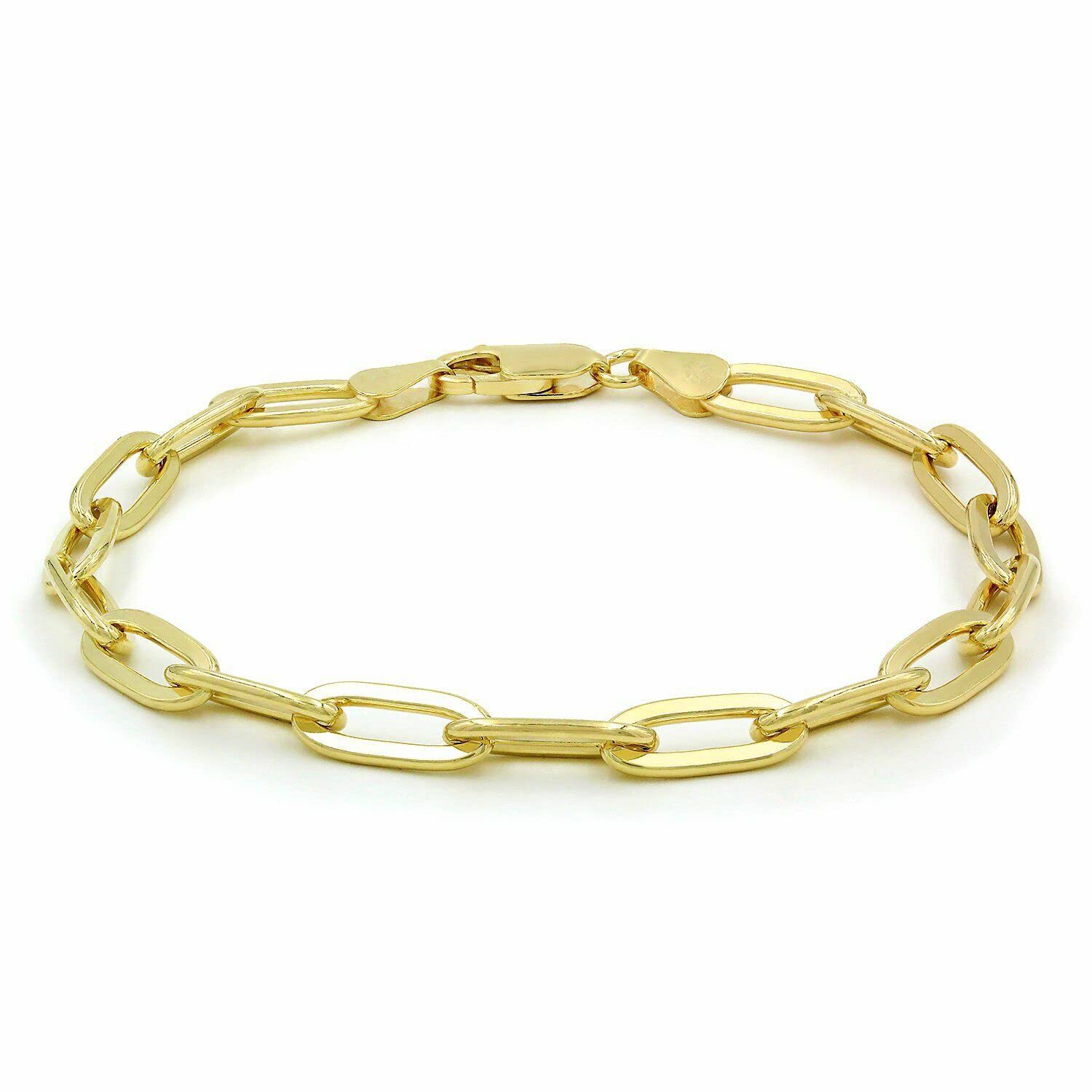 Nuragold 10k Yellow Gold 6mm Paperclip Elongated Rolo Cable Link Chain Bracelet, Womens Jewelry Lobster Clasp 7" 7.5" 8"