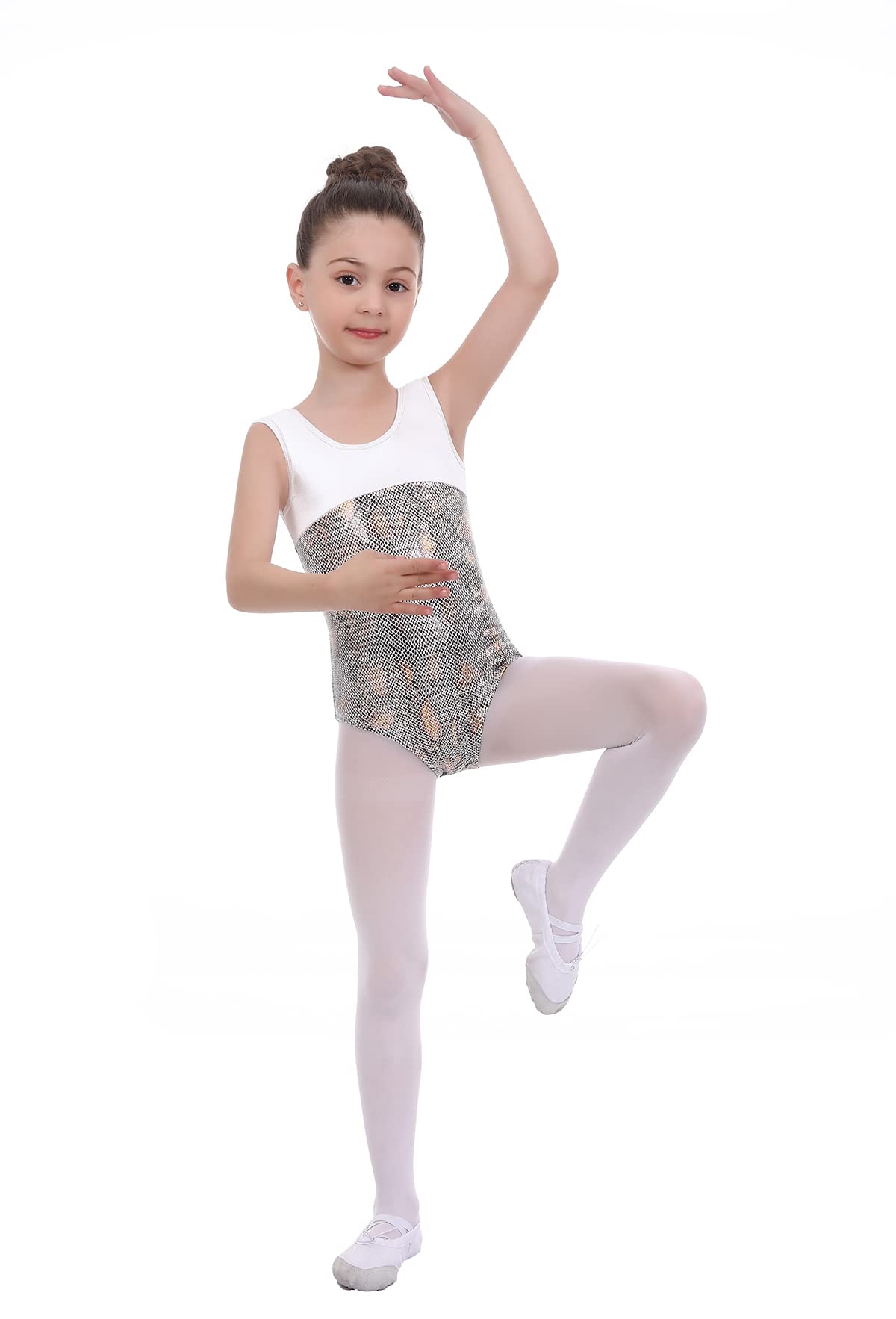 Panegy Leotards for Girl Gymnastics Kids Print Athletic Bodysuits Practice Dance Outfits One Piece Ballet Leotards White