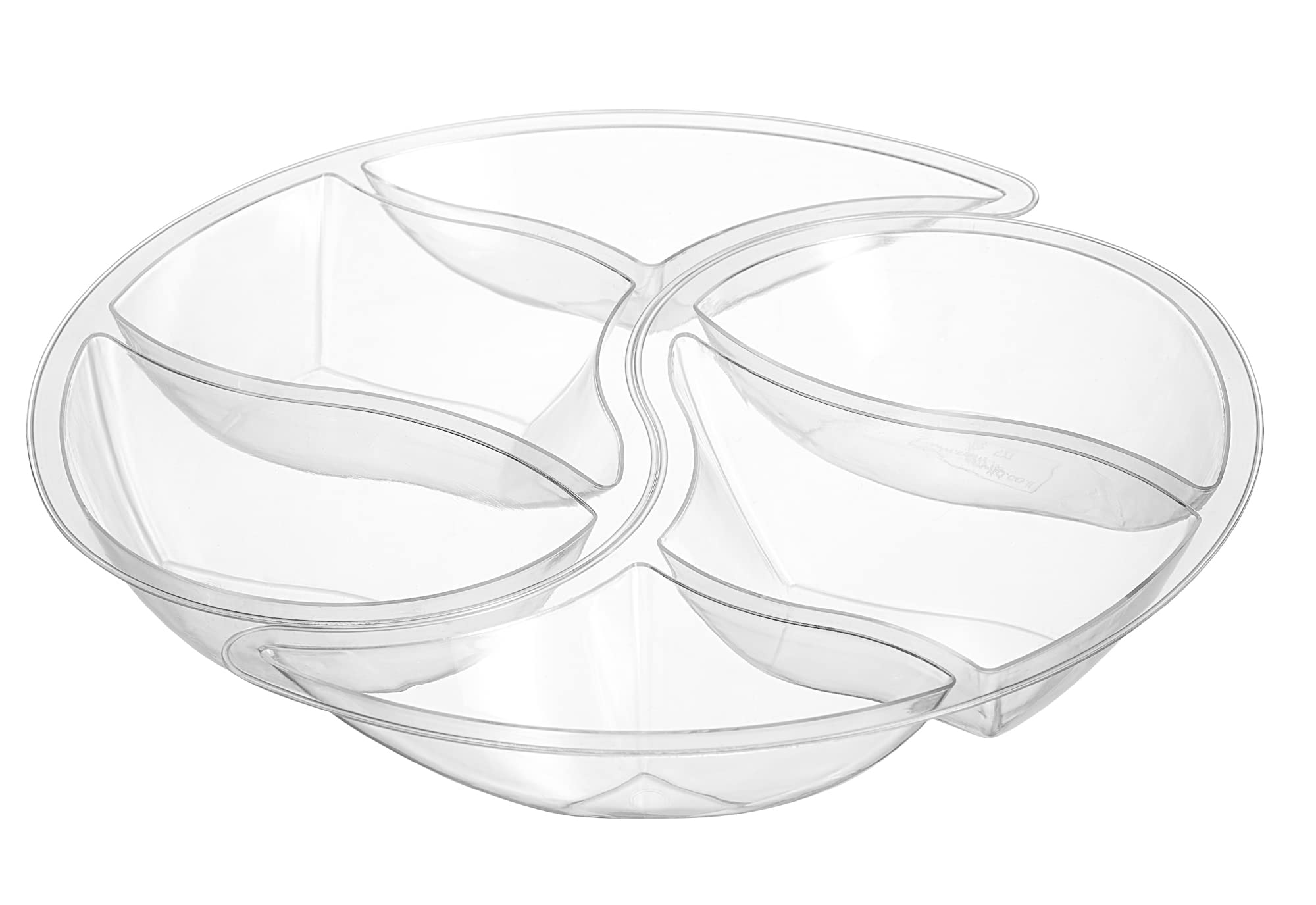 PlasticPro 2 Section Divided Plastic Serving Food Tray Yin Yang 2 Part Double Section Decorative Dish for Parties and Hosting, 1 Set of Clear