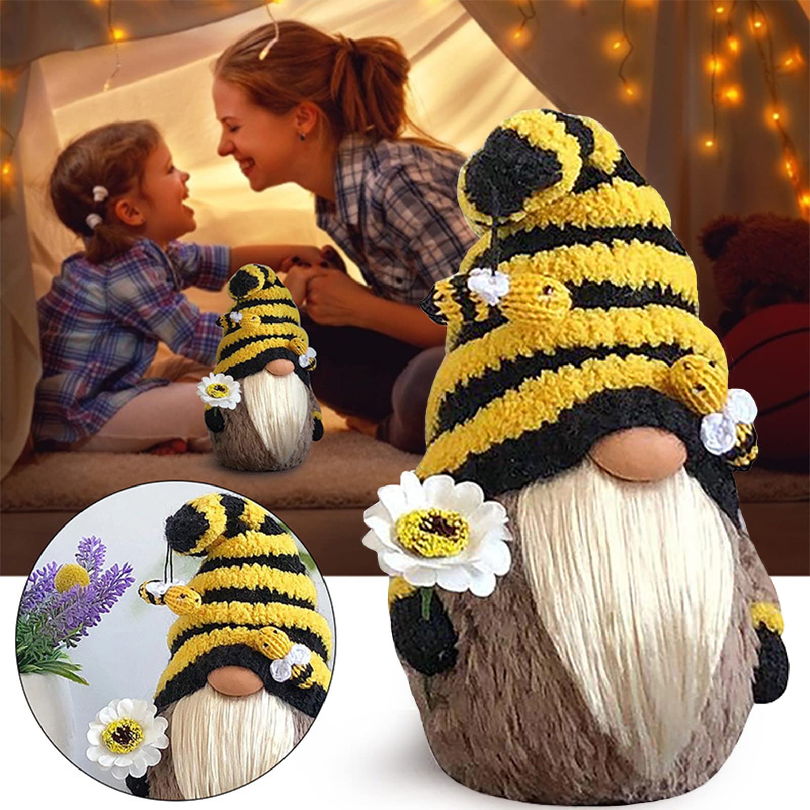 Sadaunbe 2 Pack Spring Summer Gnomes Plush Handmade Swedish Tomte Decorations Honey Bumble Bee Dwarf Figurine Elf Stuffed Doll Gift for Home Office Farmhouse Decor