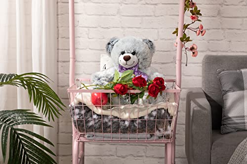 WENMOTDY Teddy Bear Stuffed Animals Plush Bear with Love Pattern Red Bow Soft Plush Toy Valentine's Day Gift 21 Inch Grey