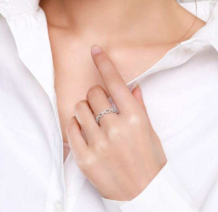 S925 Sterling Silver Chain Link Full Eternity Ring Cubic Zirconia White Rhodium Wedding Stackable Band Ring Honest Mantra GWR431 (8)