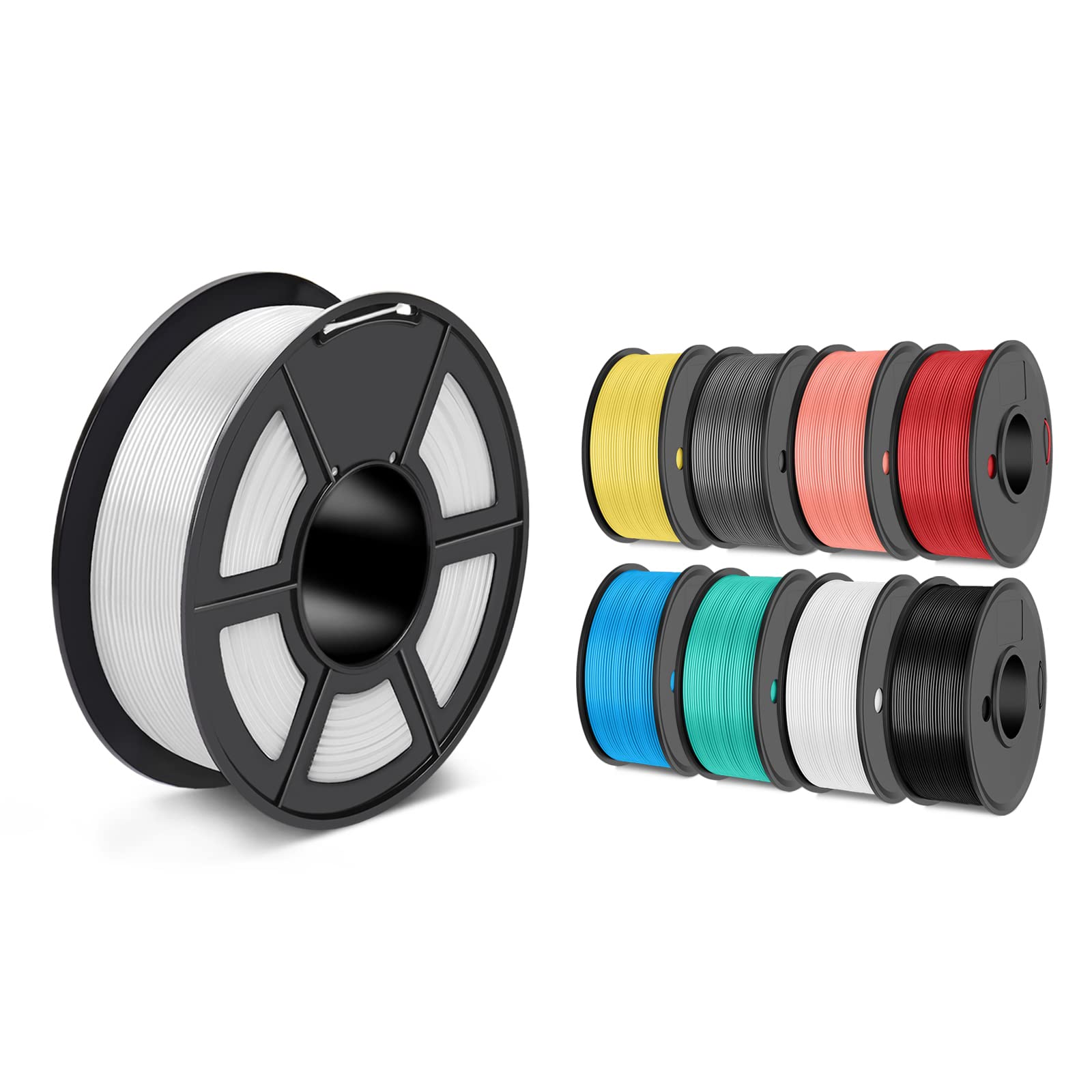 SUNLU 3D Printer Filament PLA-Meta 1.75mm, Dimensional Accuracy +/- 0.02 mm, 250G*8 Rolls, Black+White+Grey+Blue+Green+Red+Yellow+Pink & PLA-Meta 1KG, White