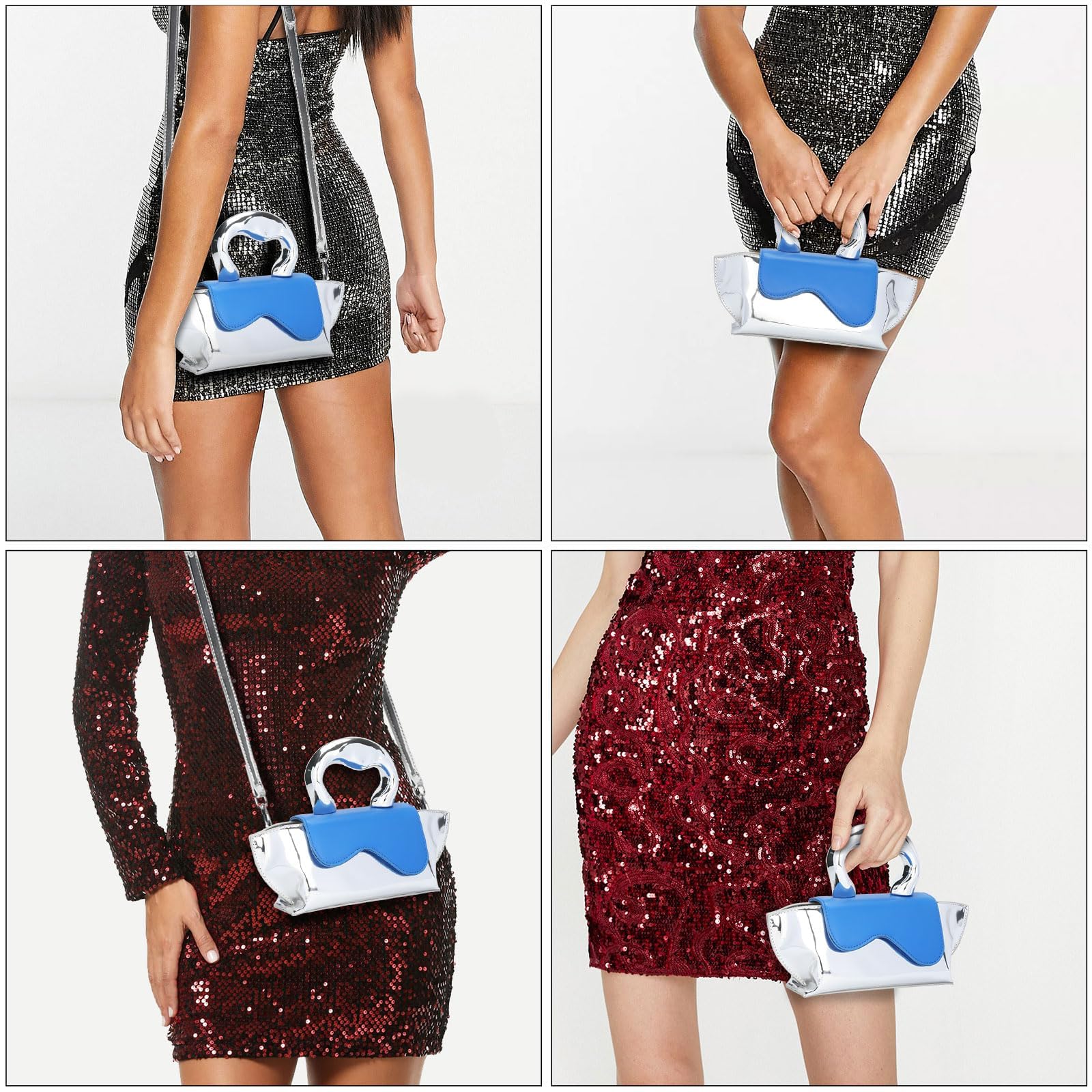 Silver Evening Clutch Bag for Women Ladies Sparkling Party Handbag Wedding Cross Body Bag Purses with Detachable Chain (White2)