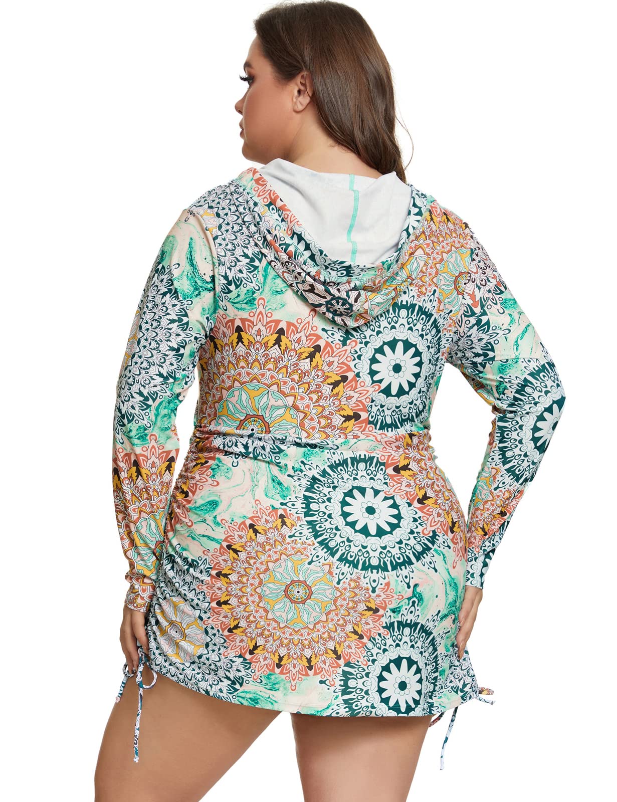 Rash Guard Women Long Sleeve Plus Size UV Sun Protection Swimsuit Top Green Pattern 22W 4X