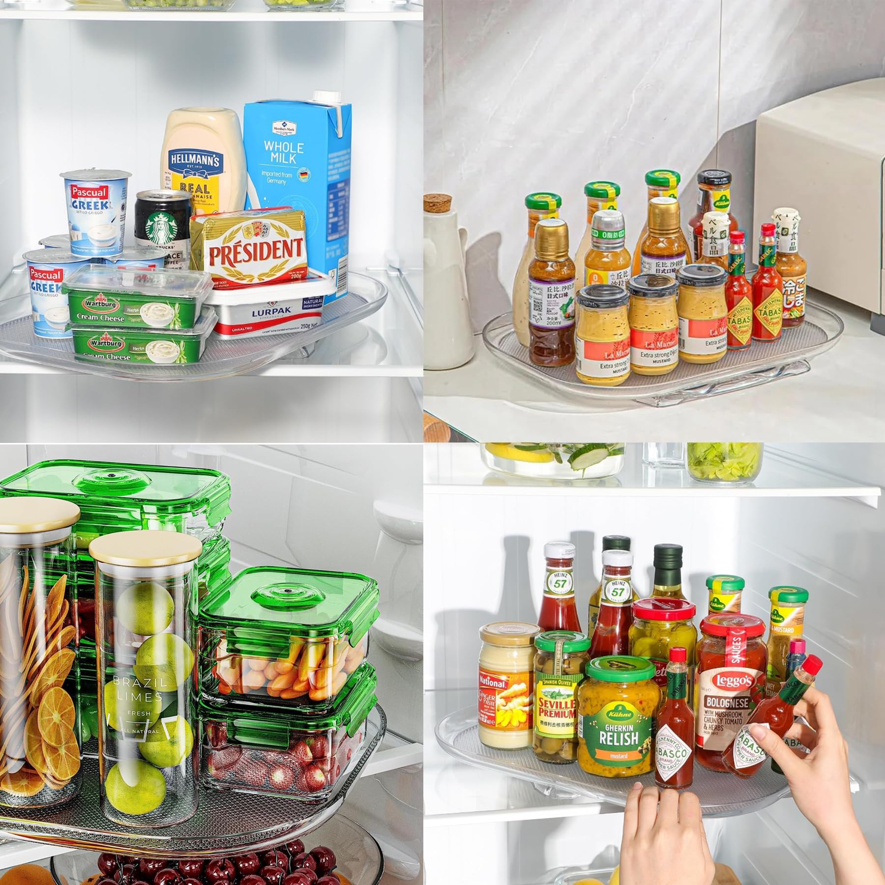 New Square Lazy Susan Turntable Organizer Turntable Shelf Transparent Reversible Refrigerator Organizer 360 Degree Swivel Base Lazy Susan for Refrigerator Kitchen Table Restroom Storage