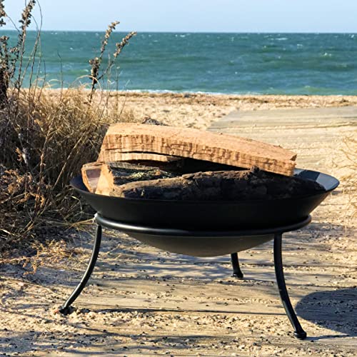 WHW Whole House Worlds 2 Piece Americana Fire Pit Set, Wide Bowl, Raised Tripod Stand, Vintage Style Smithy Black, Smooth Finish, Iron, 18.5 Diameter x 9 H Inches (47.0 D x 23.0 H cm)
