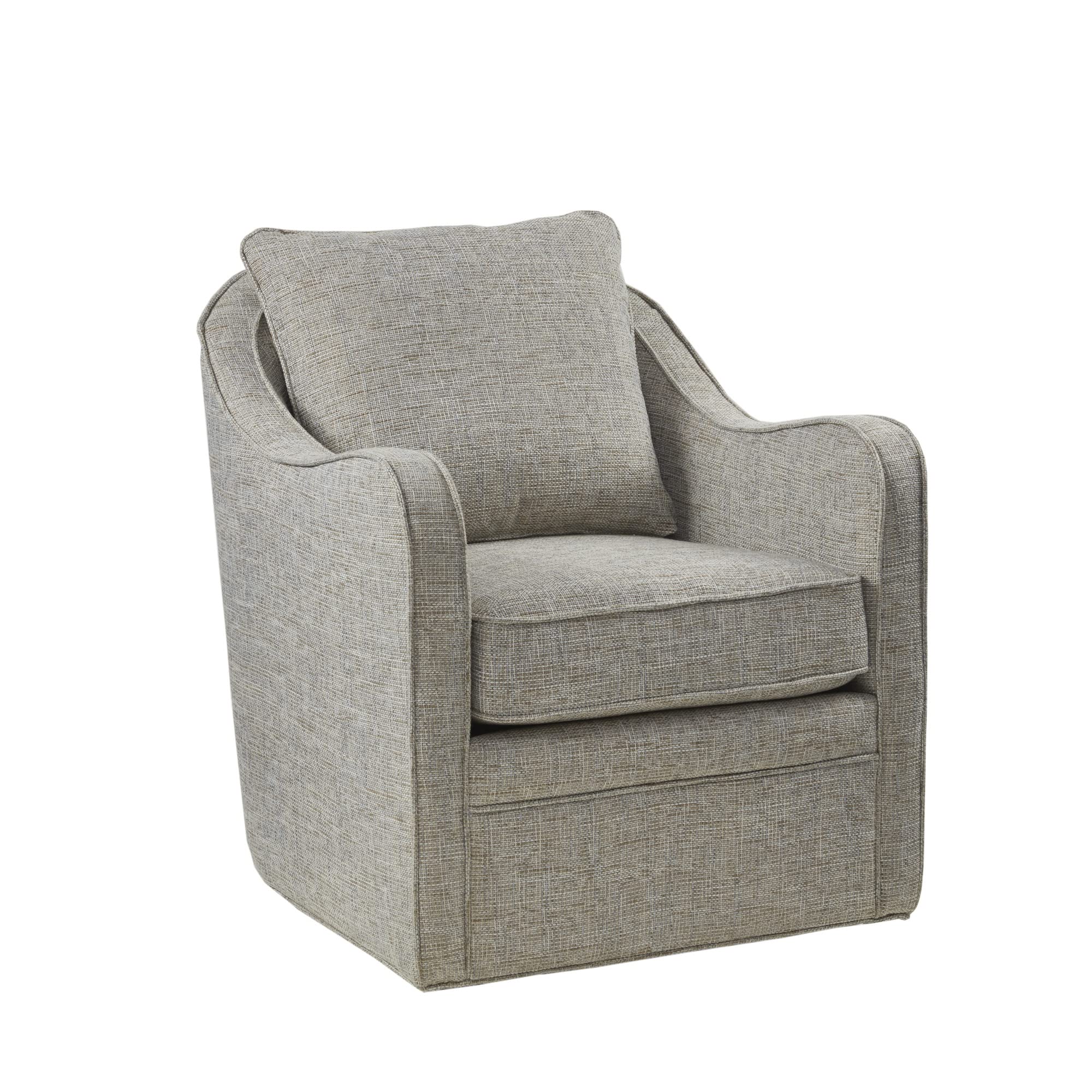 Madison Park Brianne Swivel Accent Chair, 360 Degree Armchair with Metal Base Stand, Pillowback Support, Slub Weave, Wide Seat for Nursery or Living Room Fully Assembled, Grey