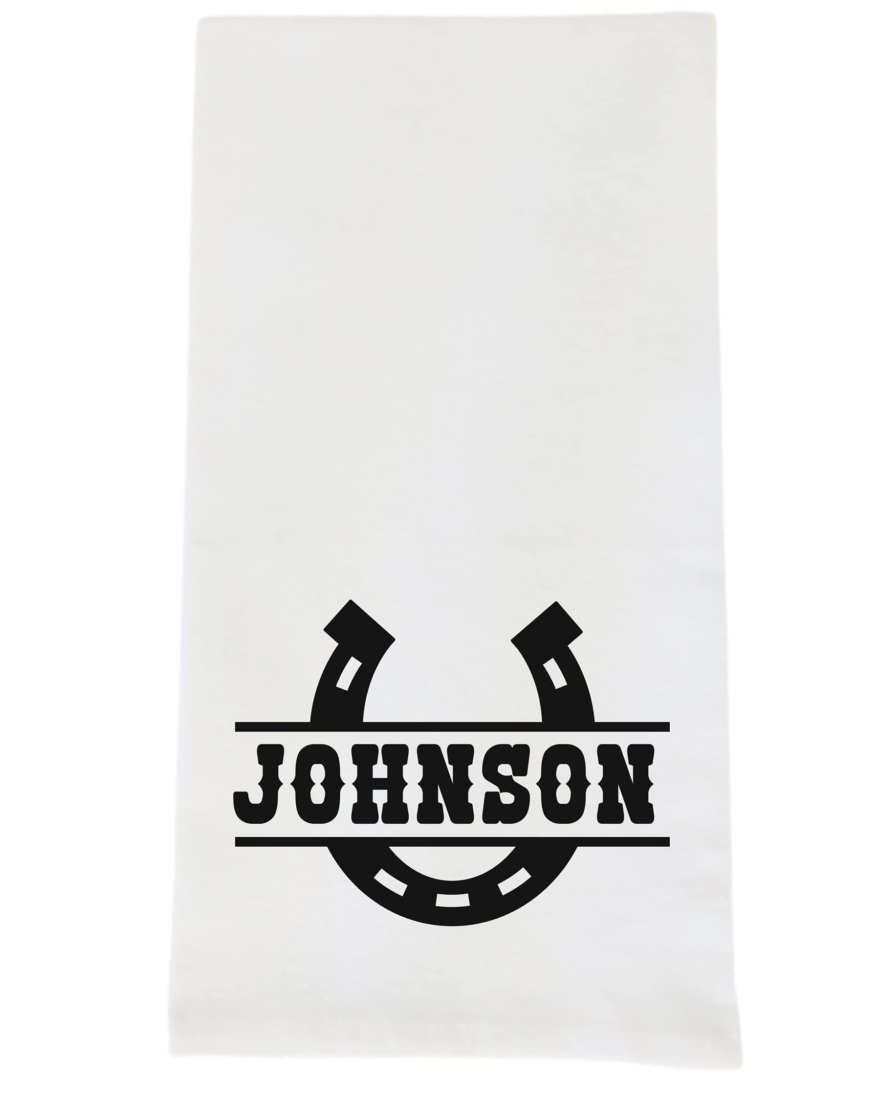 Personalized With Your Name - Flour Sack, Tea Kitchen Dish Towel - Cowboy, Western, Split Horseshoe Custom Decor