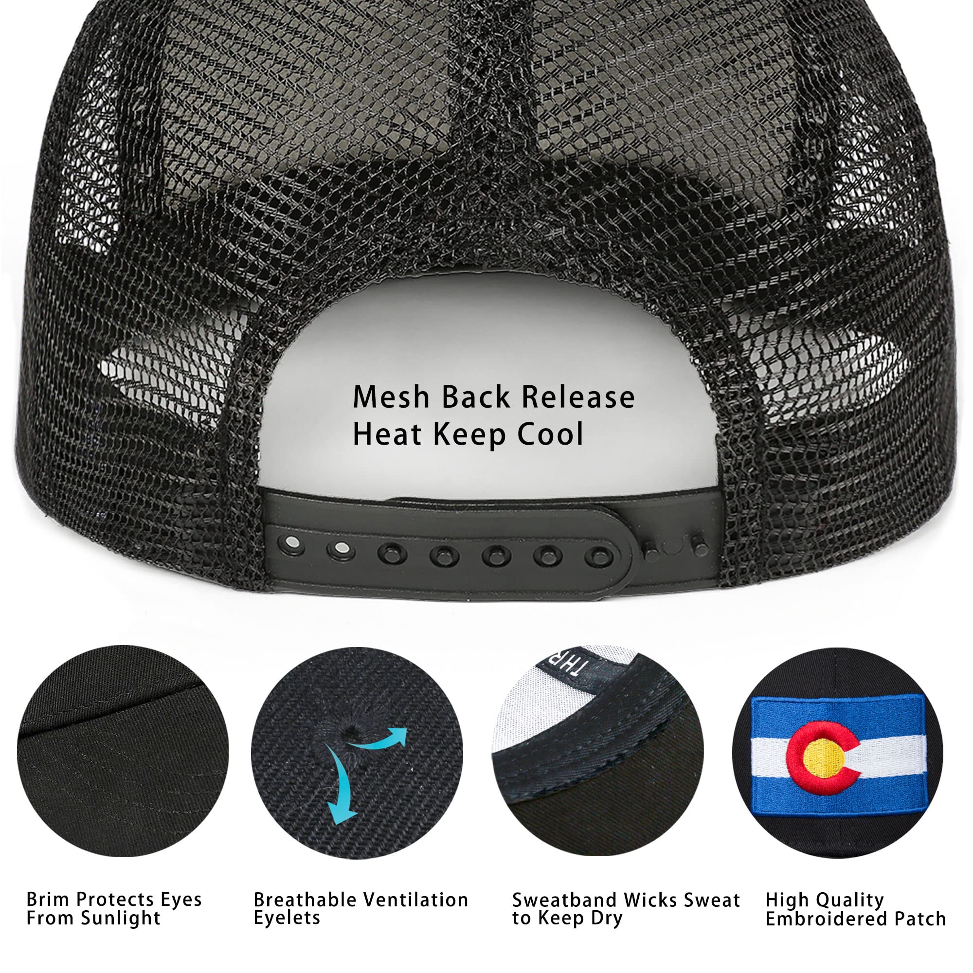 Nuyjimr Colorado Flag Mesh Baseball Cap Men Women Unisex Adjustable Dad Hats Black, One Size