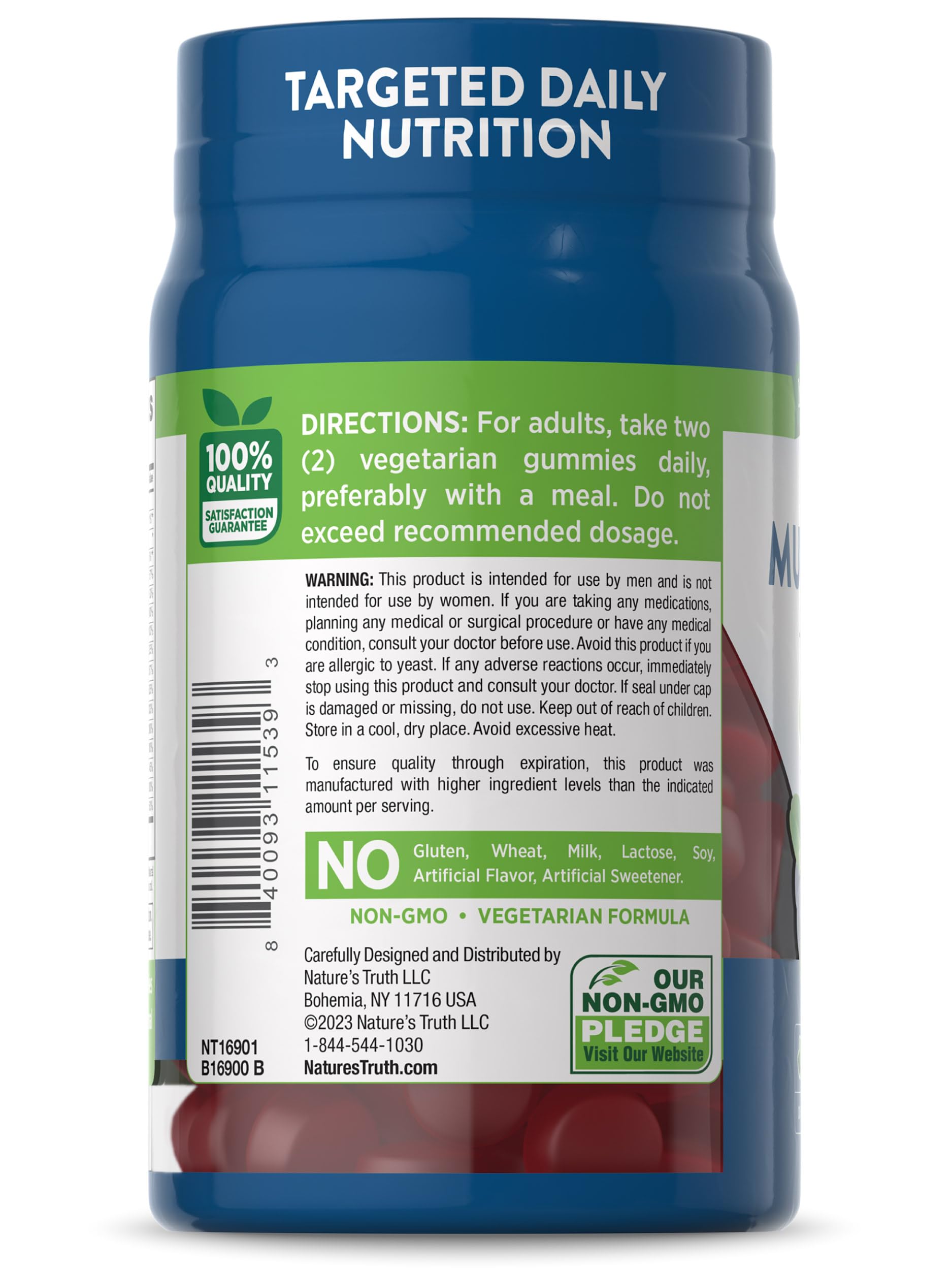 Mens Multivitamin Gummy | 70 Count | Vegetarian, Non-GMO, Gluten Free | with B12, D3, Zinc | Blueberry Flavor | by Nature's Truth