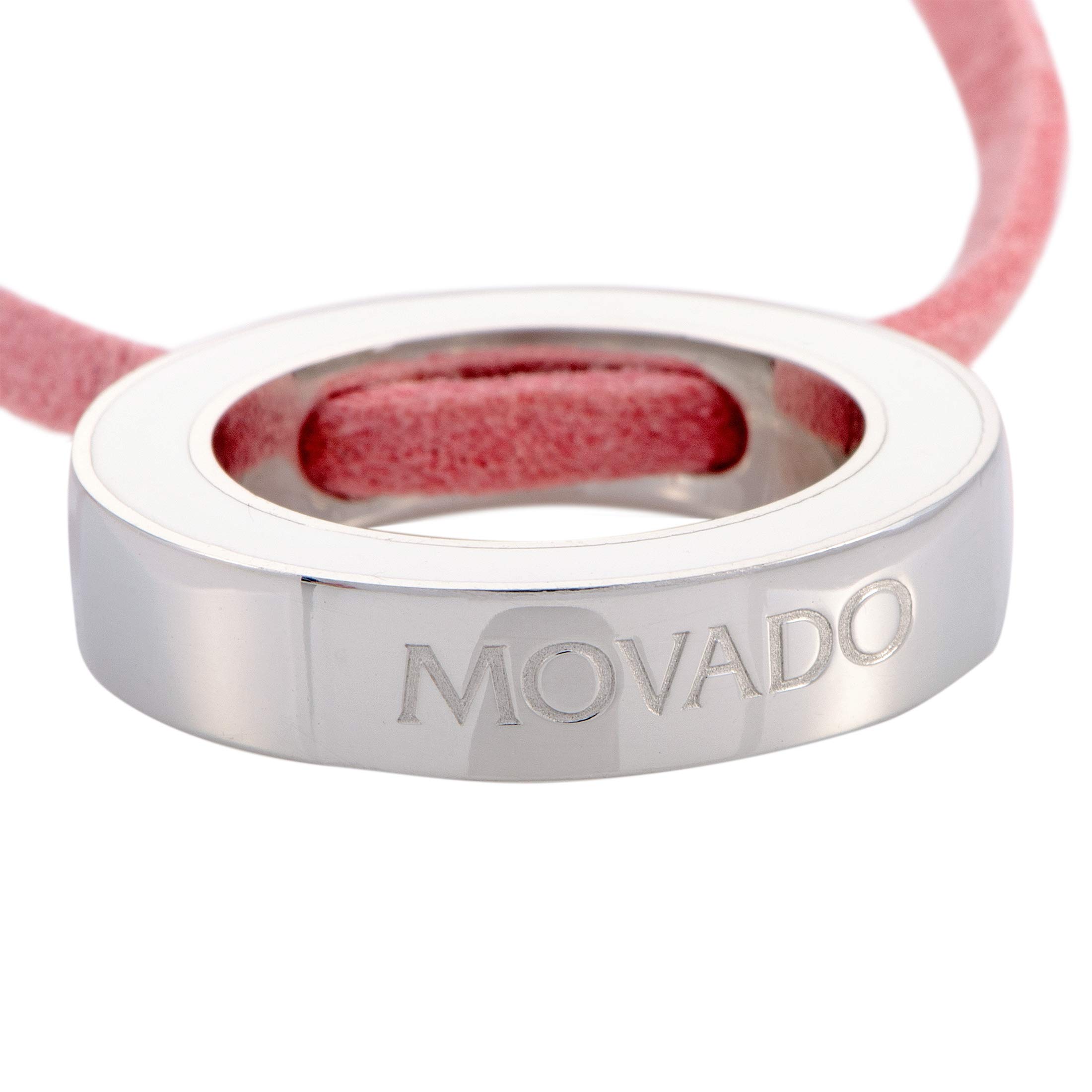 Movado Breast Cancer Awareness Sterling Silver and Enamel Circle Pink Leather Cord Necklace