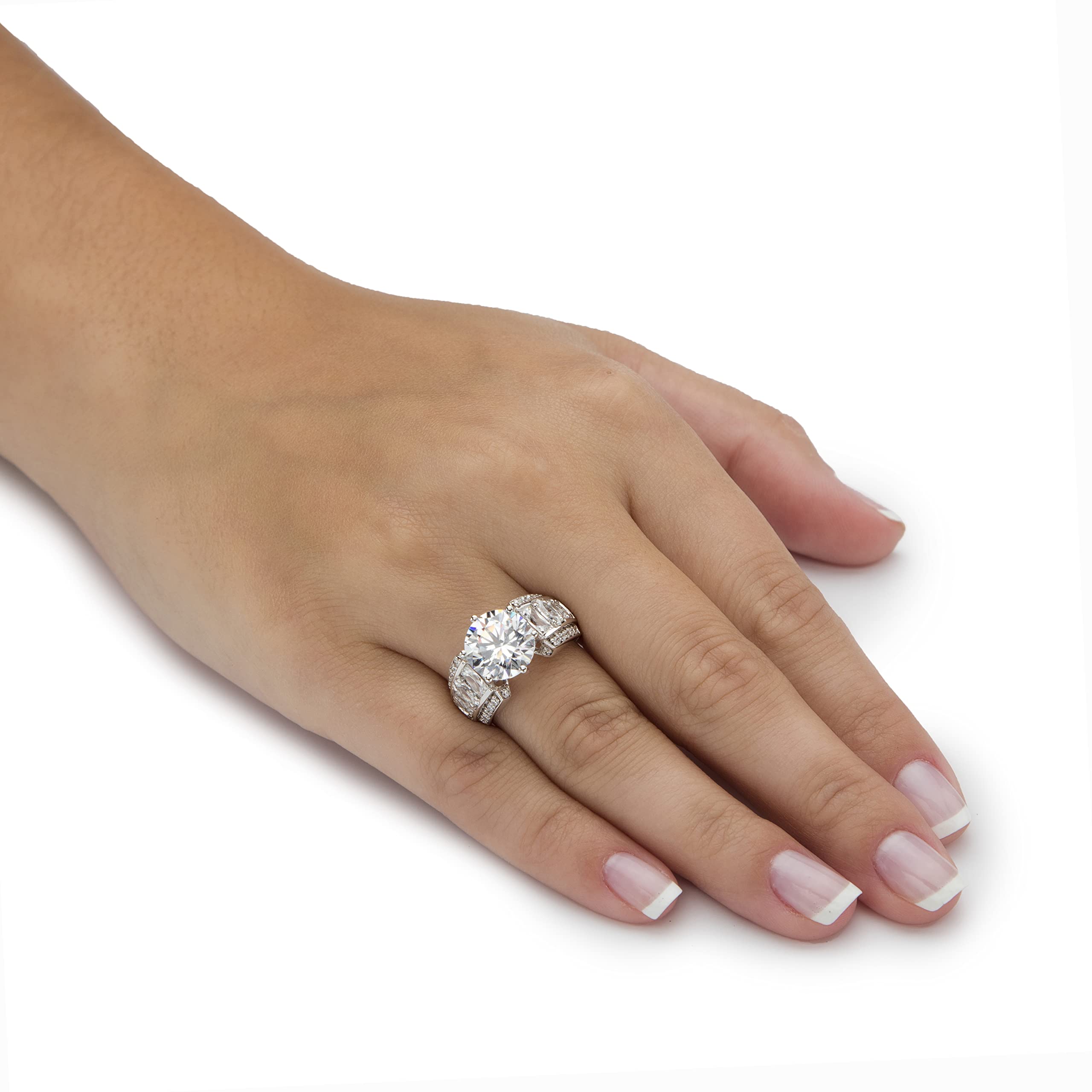 PalmBeach Platinum-plated Sterling Silver Round Cubic Zirconia Engagement Ring Sizes 6-10 Size 6