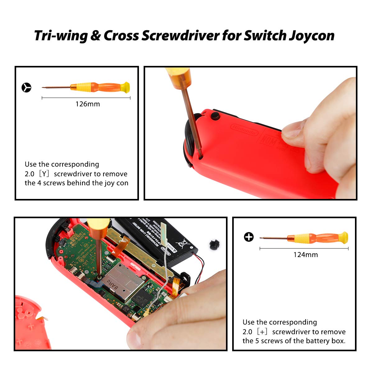 Nolansend Joypad Joystick Replacement for Switch, Repair Tool Kit for Switch and Joy Con with 2 Joystick Analog Thumb Sticks, Tri-Wing, Cross Screwdriver and 4 Thumbstick Caps
