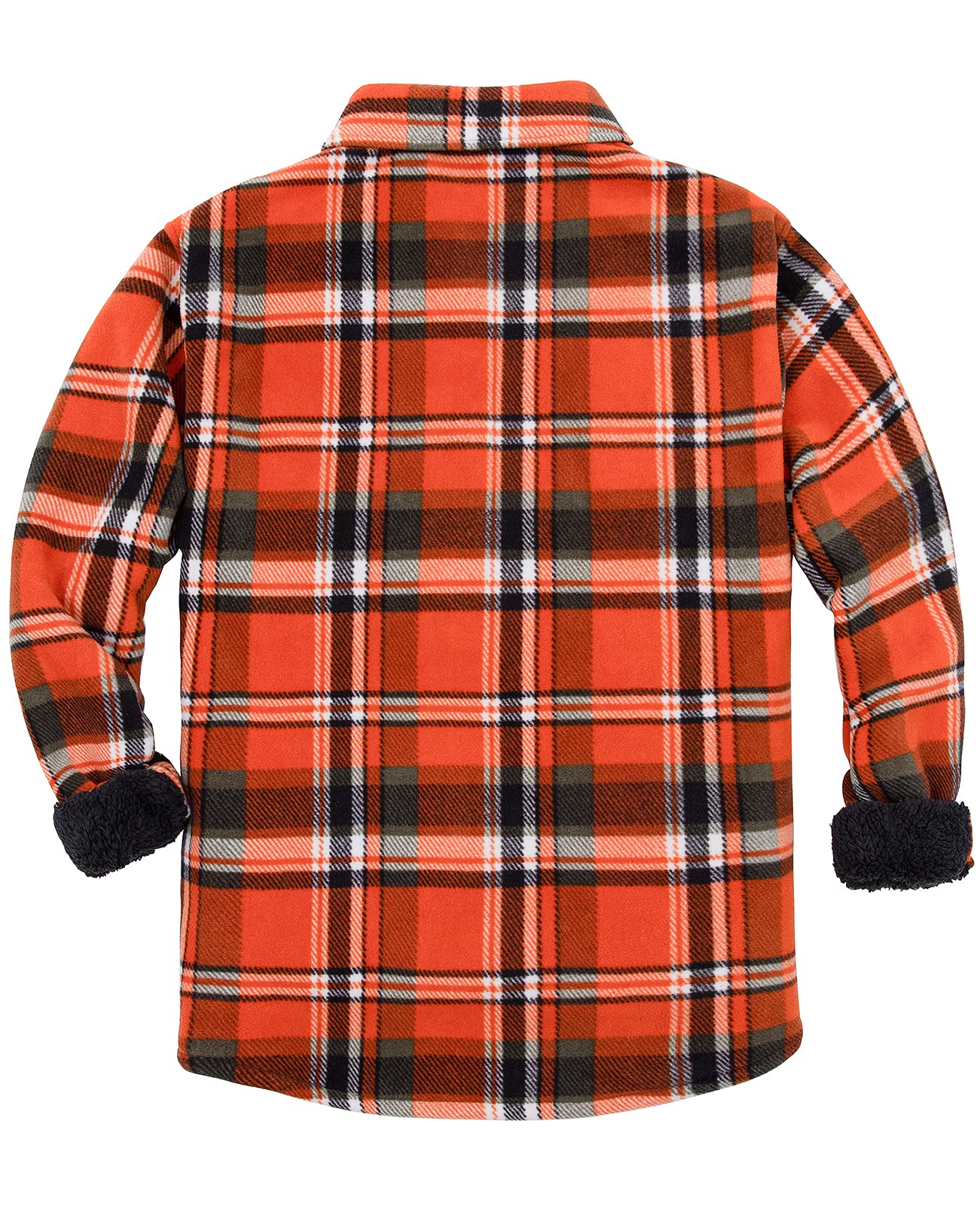Lisskolo Men's All Sherpa Fleece Lined Plaid Thermal Flannel Shirt Jacket with Pockets Orange L