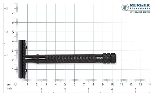 Merkur Double Edge Safety Razor, Straight Cut, Extra Long Handle, Black PVD Coated, 1 ct.