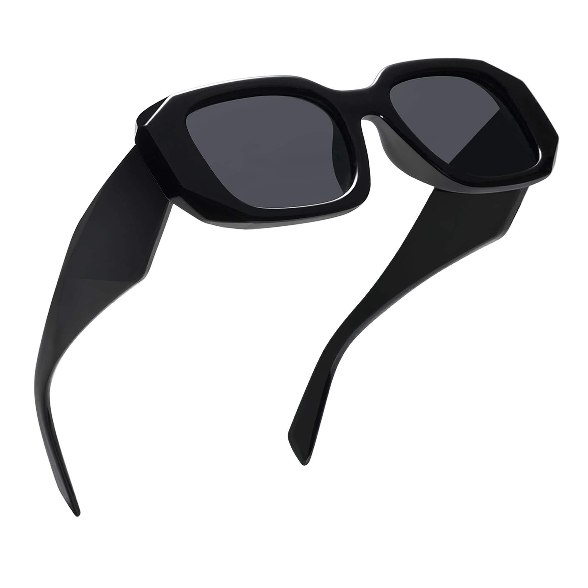 SOJOS Rectangle Sunglasses for Women Retro Fashion Sunglasses UV400 Protection Square Frame Eyewear SJ2204 with Black Frame/Grey Lens